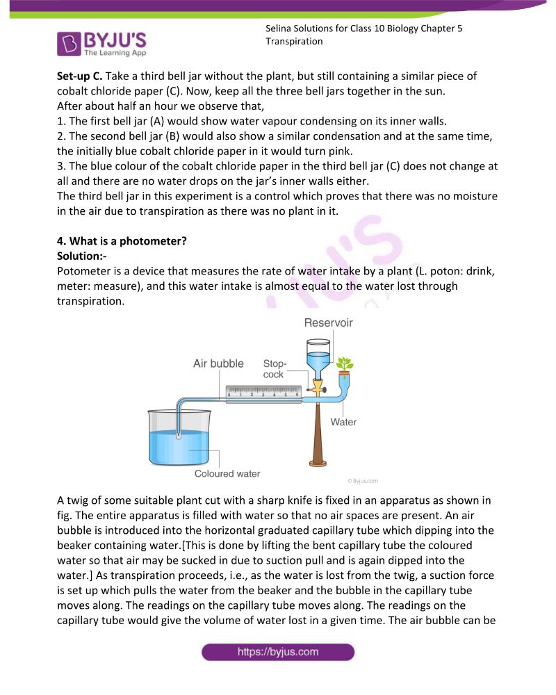 Selina Solutions Concise Biology Class 10 Chapter 5 Transpiration Selina Solutions Concise Biology Class 10 Chapter 5 Transpiration