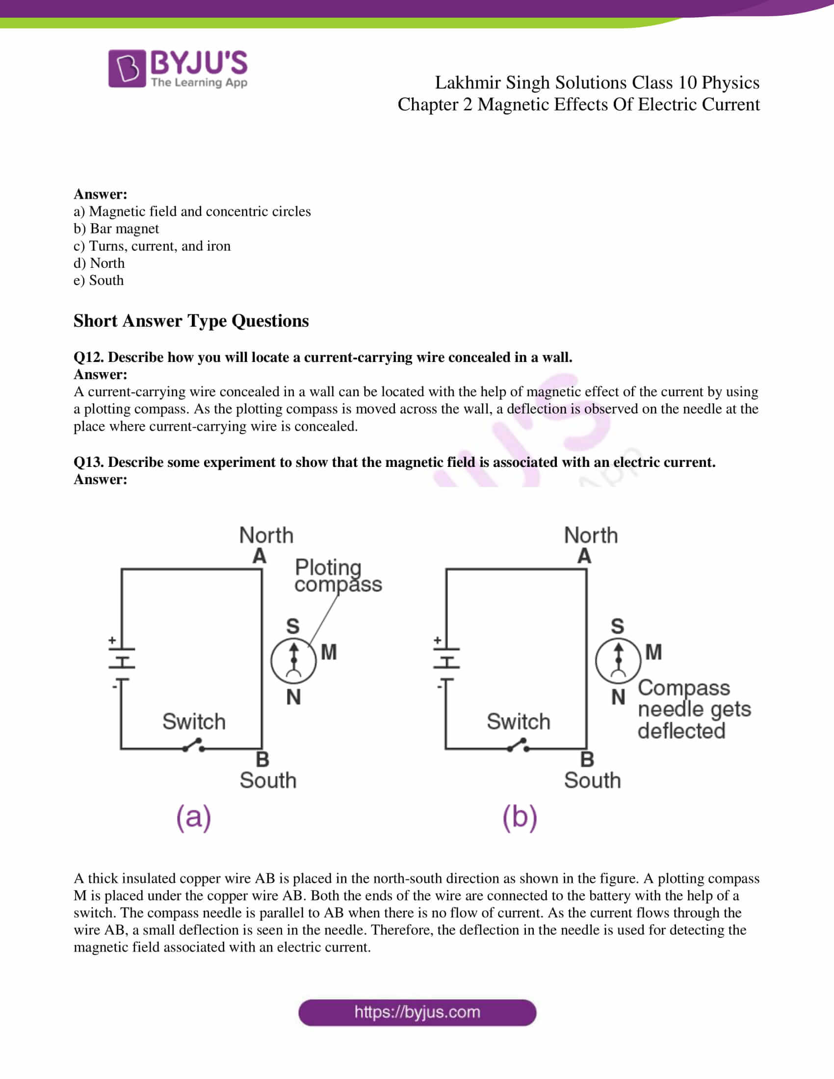 Lakhmir Singh Physics Class 10 Solutions For Chapter 2 Magnetic Effects ...