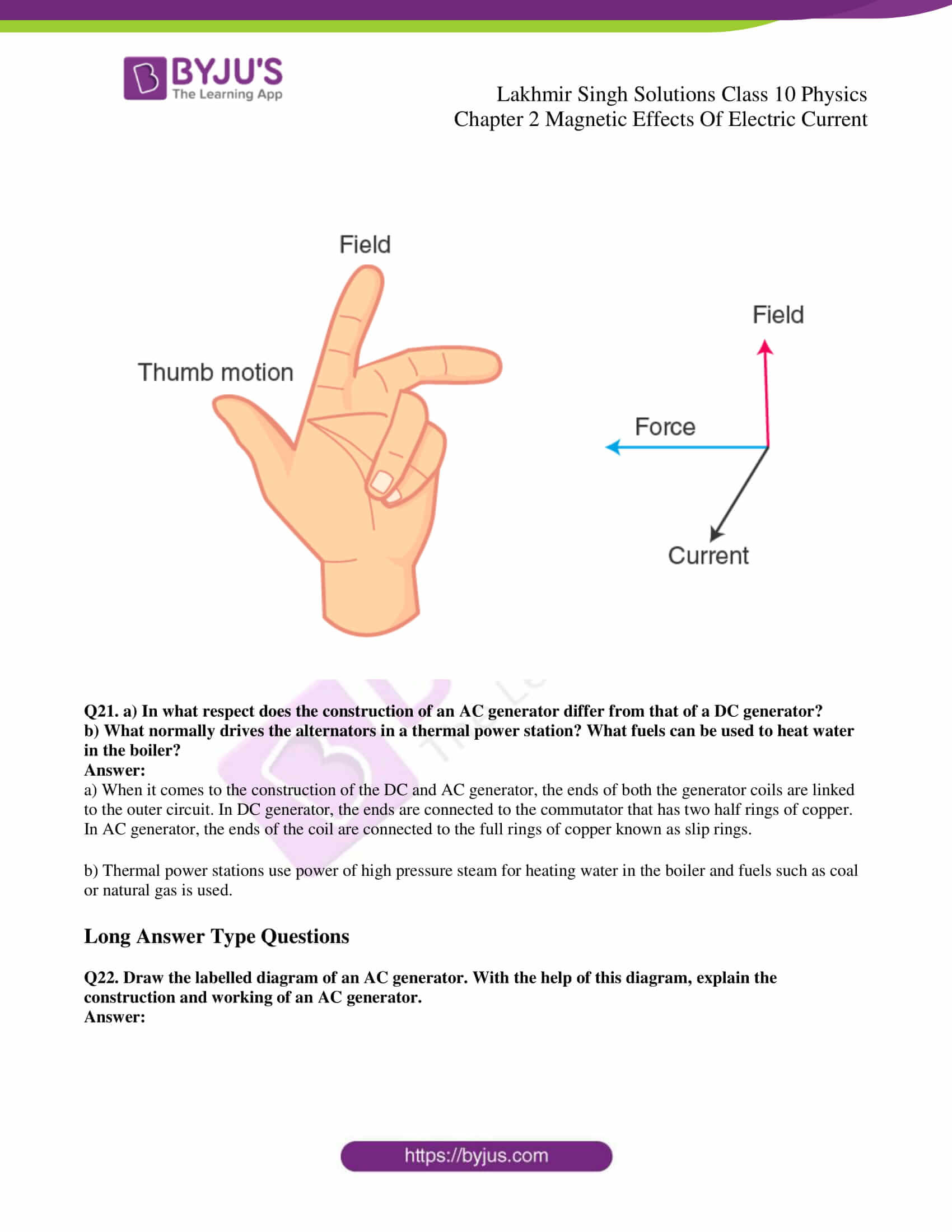 Lakhmir Singh Physics Class 10 Solutions For Chapter 2 Magnetic Effects ...