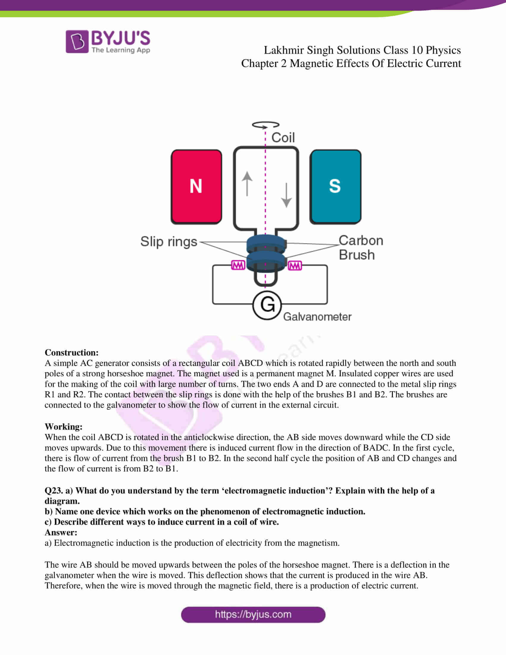 Lakhmir Singh Physics Class 10 Solutions For Chapter 2 Magnetic Effects ...