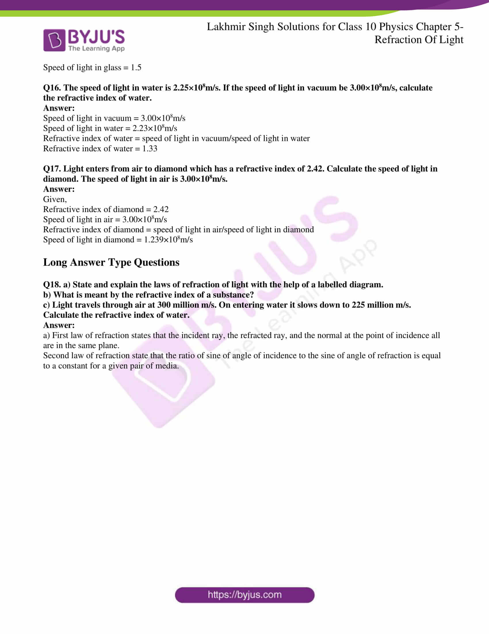 Lakhmir Singh Physics Class 10 Solutions For Chapter 5 Refraction of ...