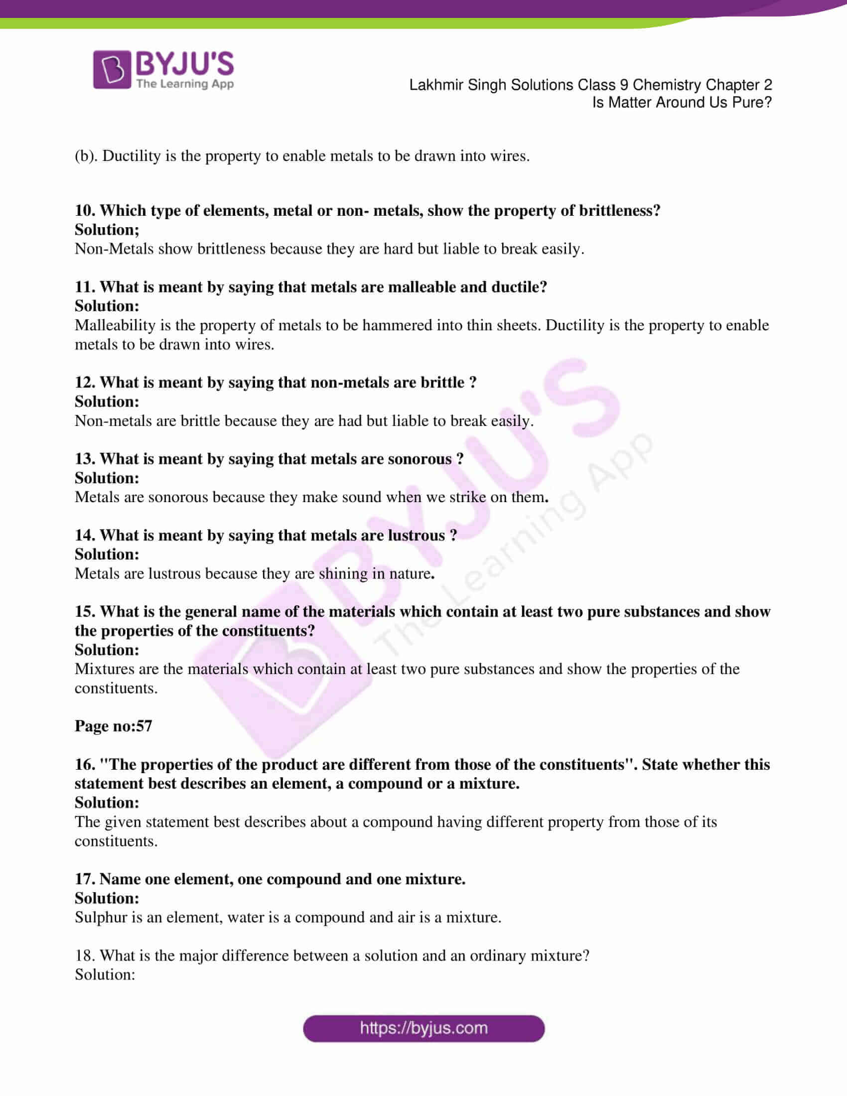 Lakhmir Singh Chemistry Class 9 Solutions For Chapter 2 Is Matter