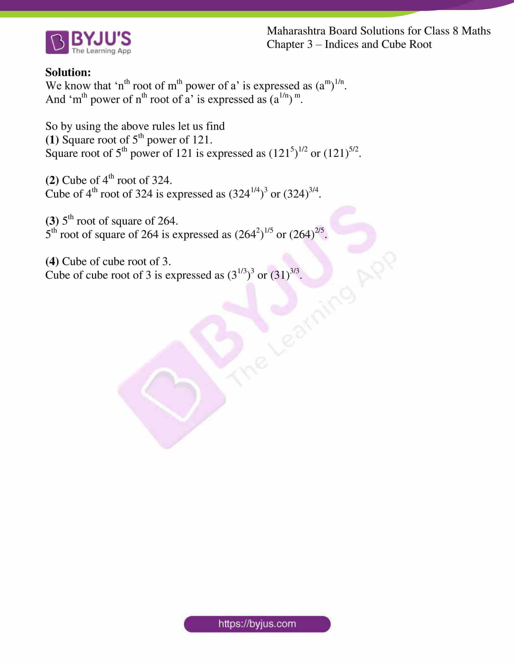 MSBSHSE Solutions For Class 8 Maths Part 1 Chapter 3 Indices And Cube 