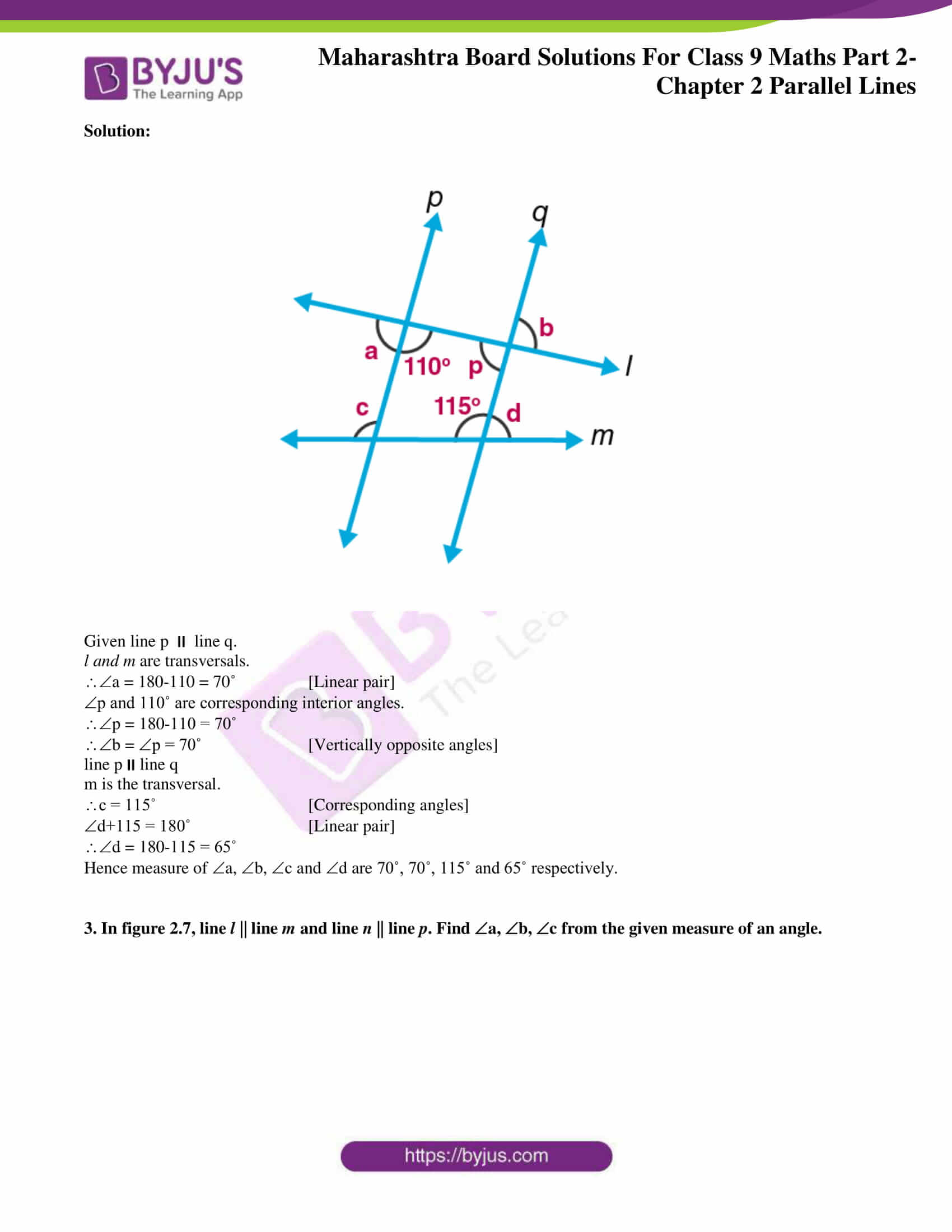 MSBSHSE Solutions For Class 9 Maths Part 2 Chapter 2 Parallel Lines MSBSHSE Solutions For Class 9 Maths Part 2 Chapter 2 Parallel Lines
