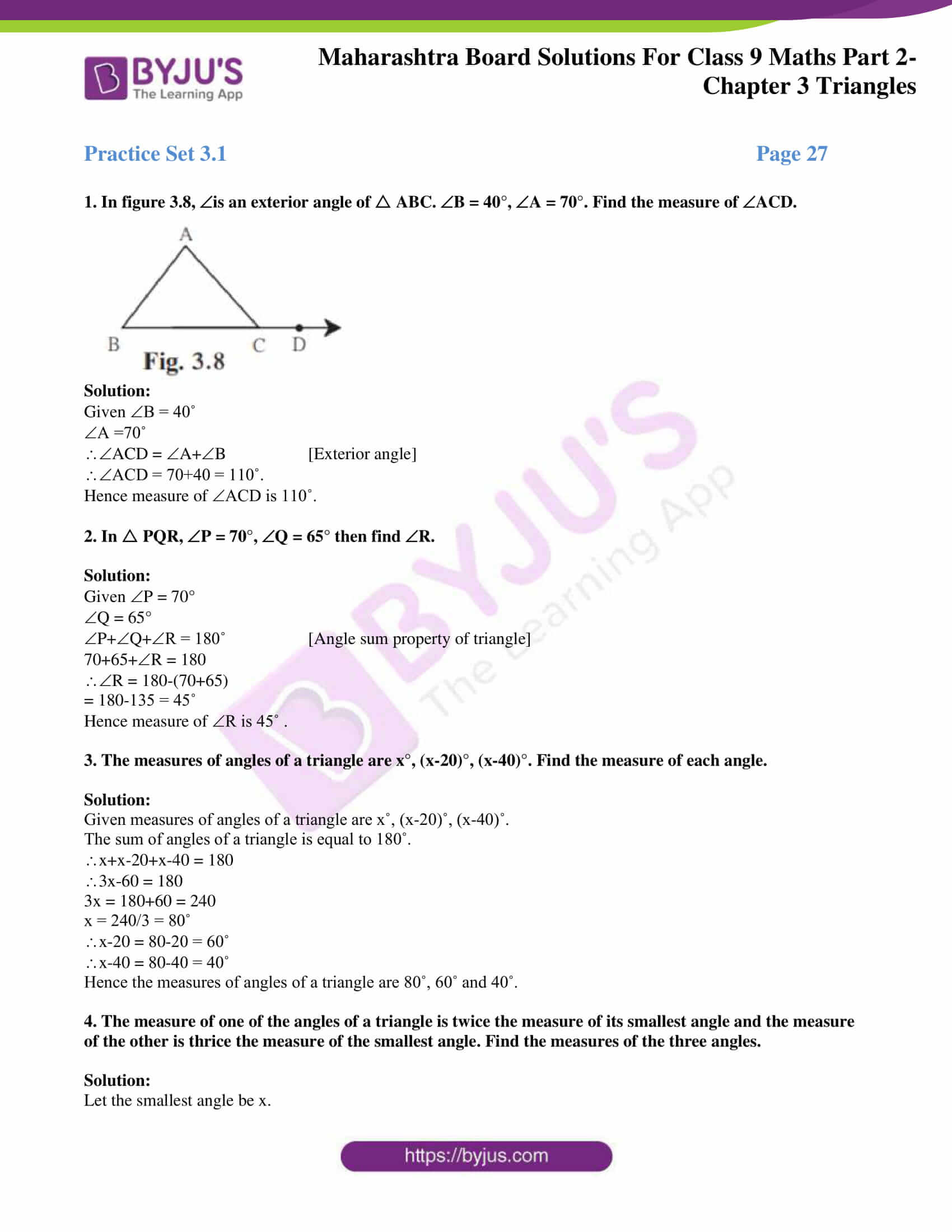 MSBSHSE Solutions For Class 9 Maths Part 2 Chapter 3 Triangles MSBSHSE Solutions For Class 9 Maths Part 2 Chapter 3 Triangles