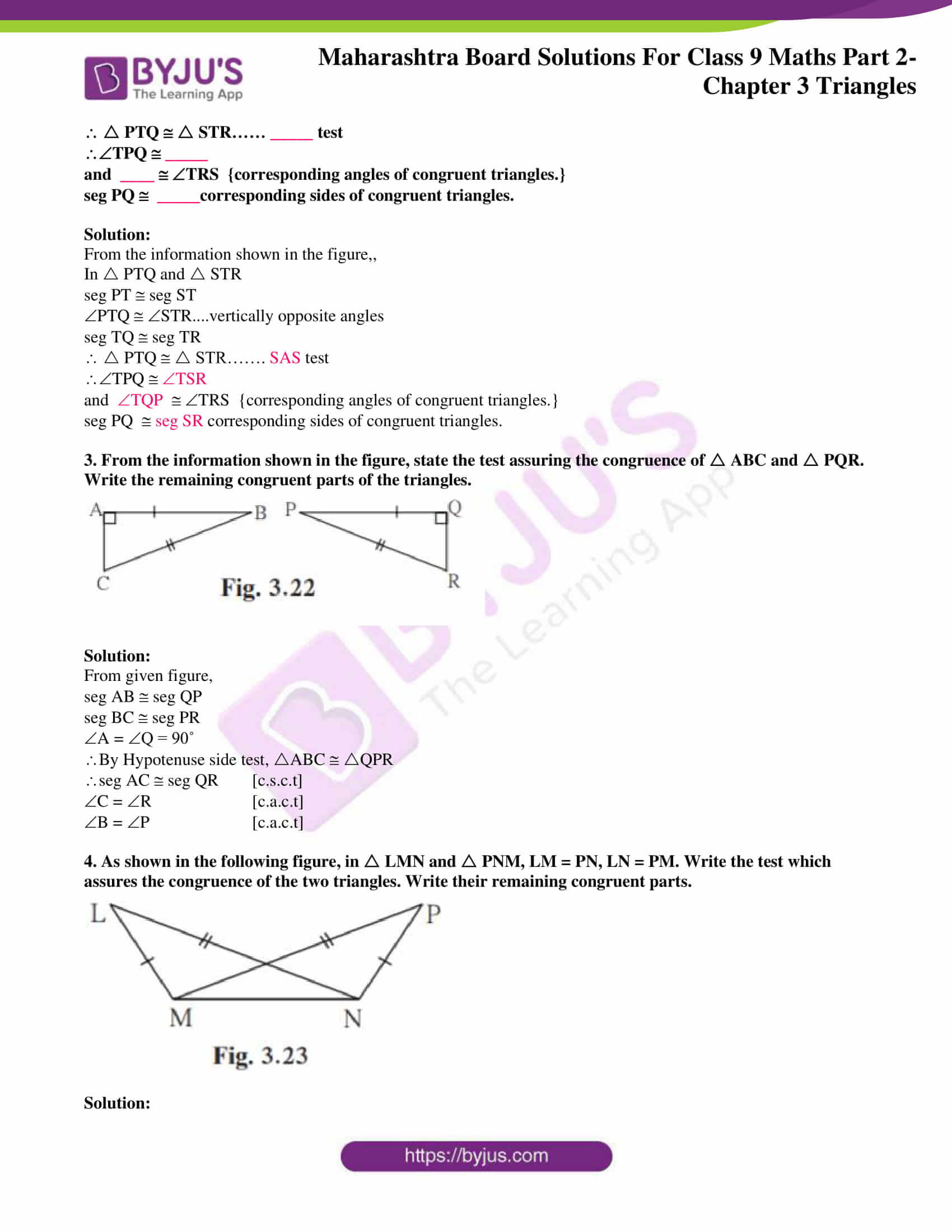 MSBSHSE Solutions For Class 9 Maths Part 2 Chapter 3 Triangles MSBSHSE Solutions For Class 9 Maths Part 2 Chapter 3 Triangles