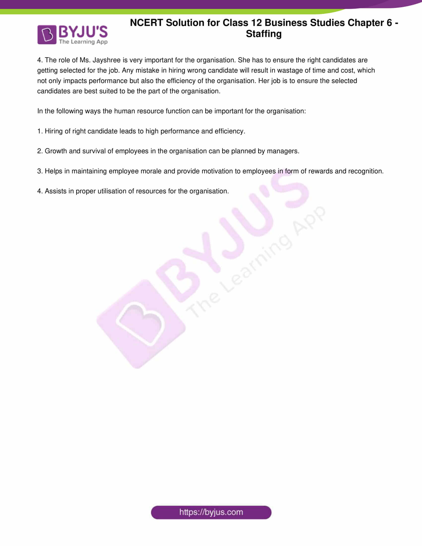 NCERT Solution For Class 12 Business Studies Chapter 6 Staffing ...