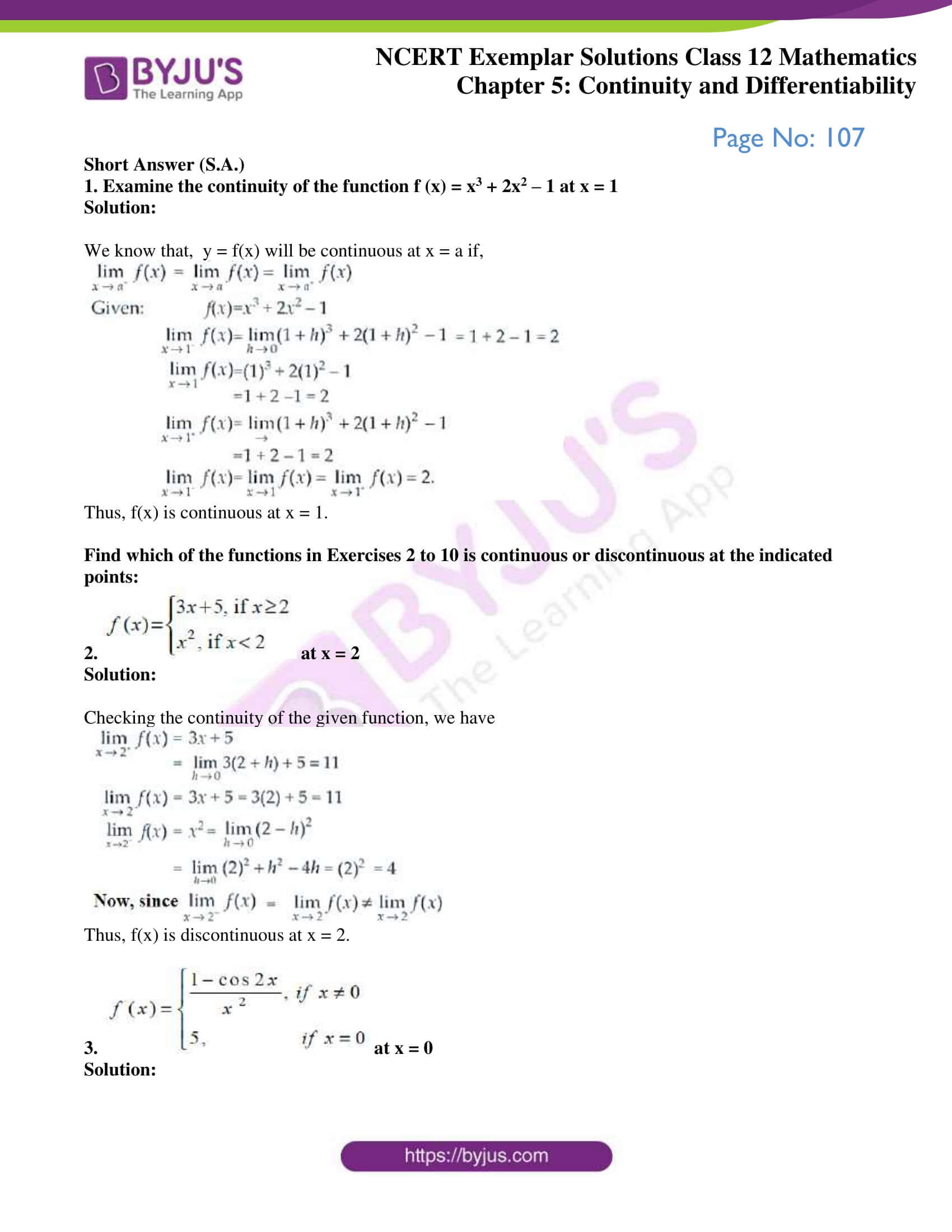 NCERT Exemplar Solutions For Class 12 Maths Chapter 5 Continuity And NCERT Exemplar Solutions For Class 12 Maths Chapter 5 Continuity And