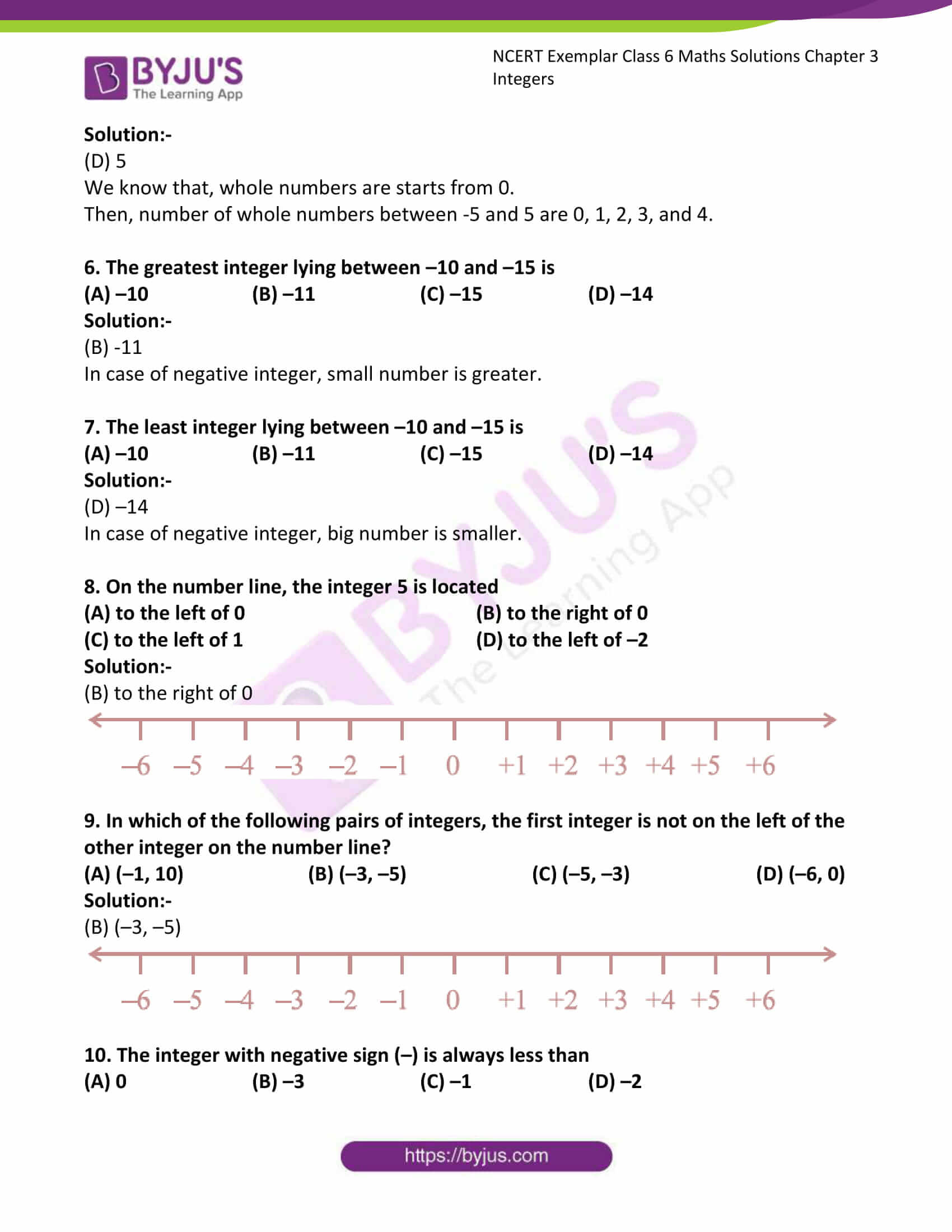 NCERT Exemplar Solutions For Class 6 Maths Chapter 3 Integers Click