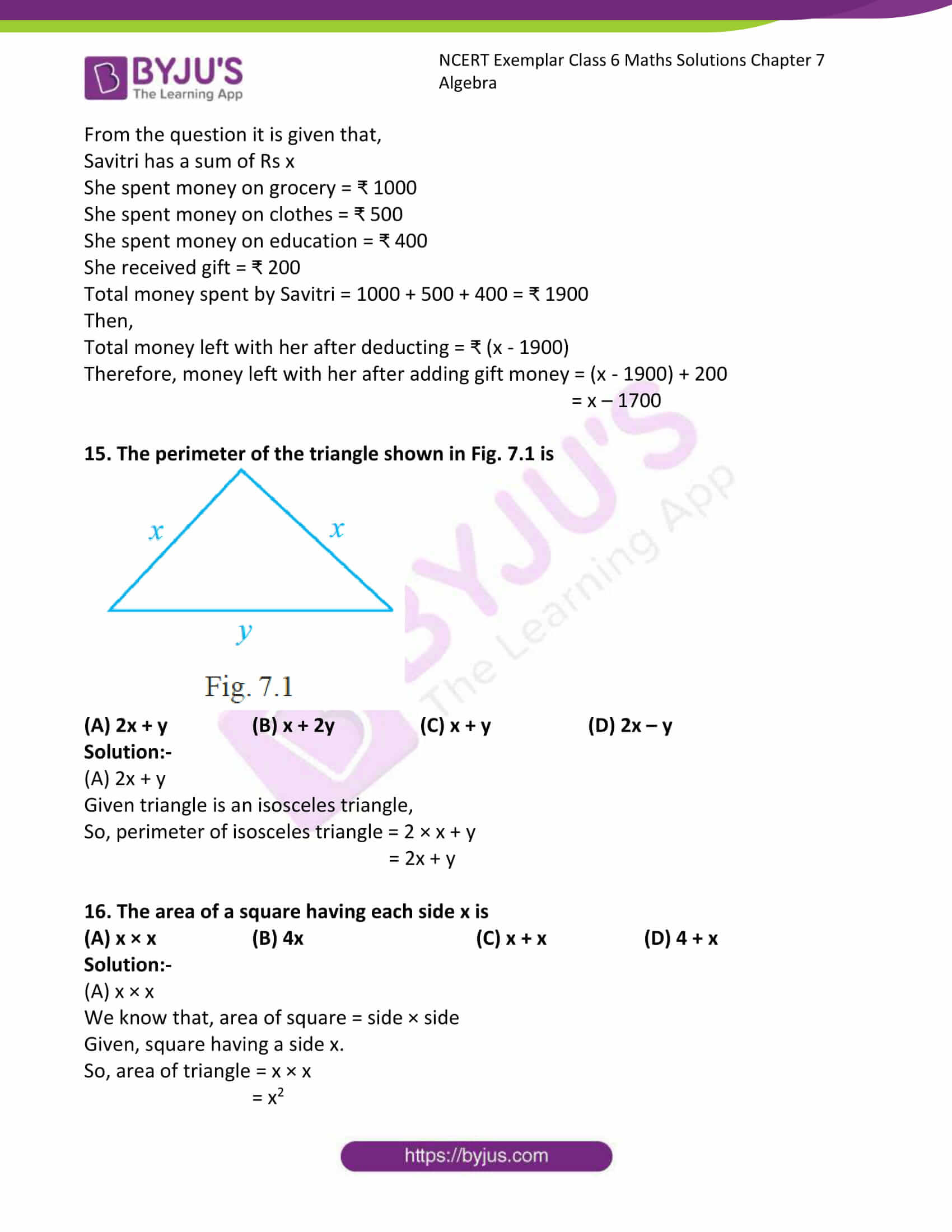 NCERT Exemplar Solutions For Class 6 Maths Chapter 7 Algebra Available 