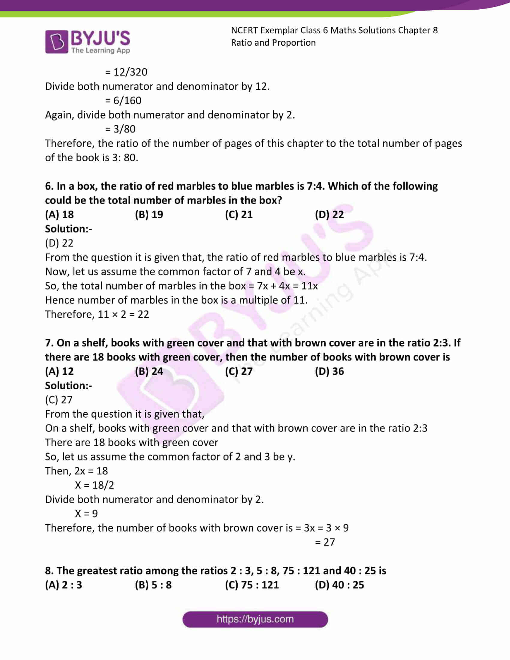 NCERT Exemplar Solutions for Class 6 Maths Chapter 8 Ratio and ...