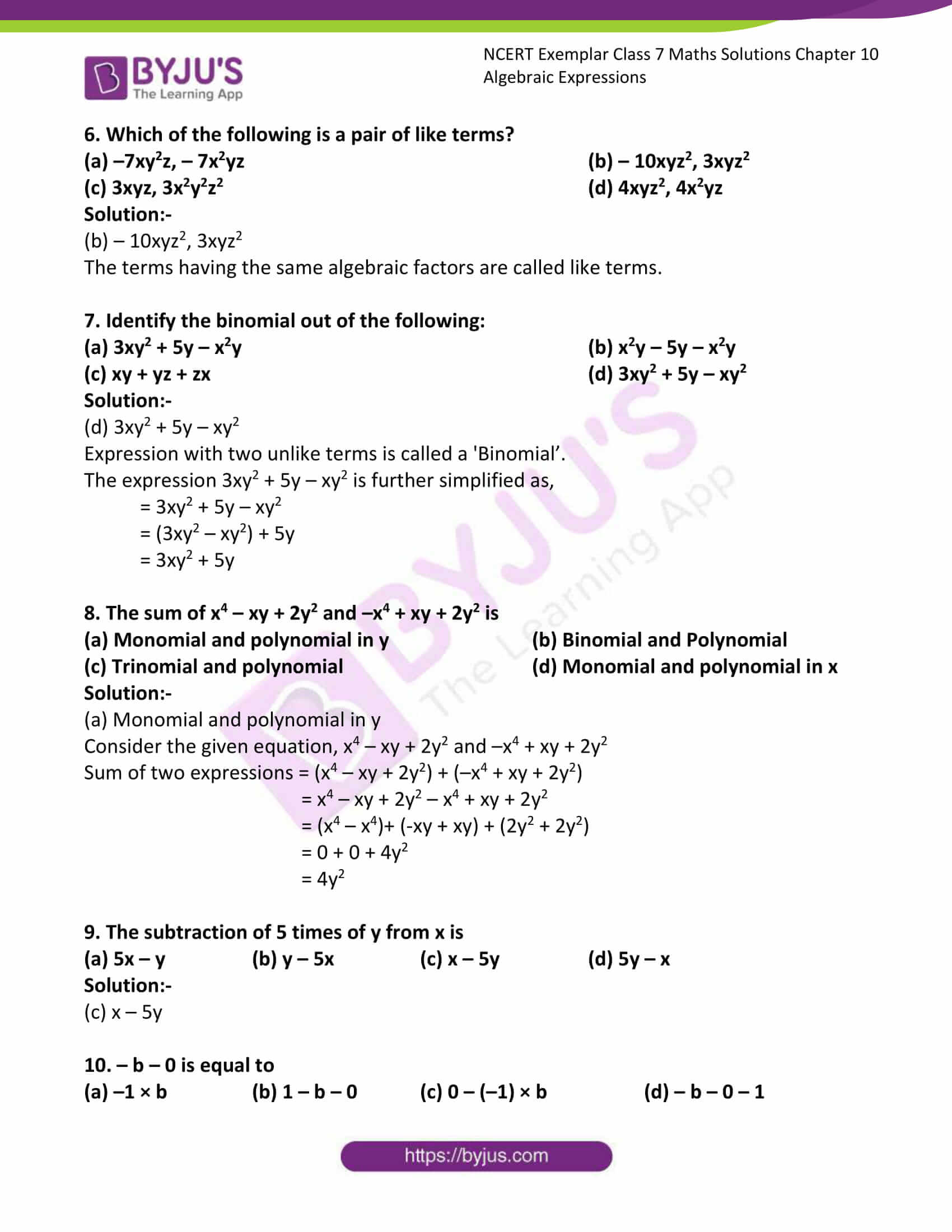 NCERT Exemplar Solutions For Class 7 Maths Chapter 10 Algebraic NCERT Exemplar Solutions For Class 7 Maths Chapter 10 Algebraic
