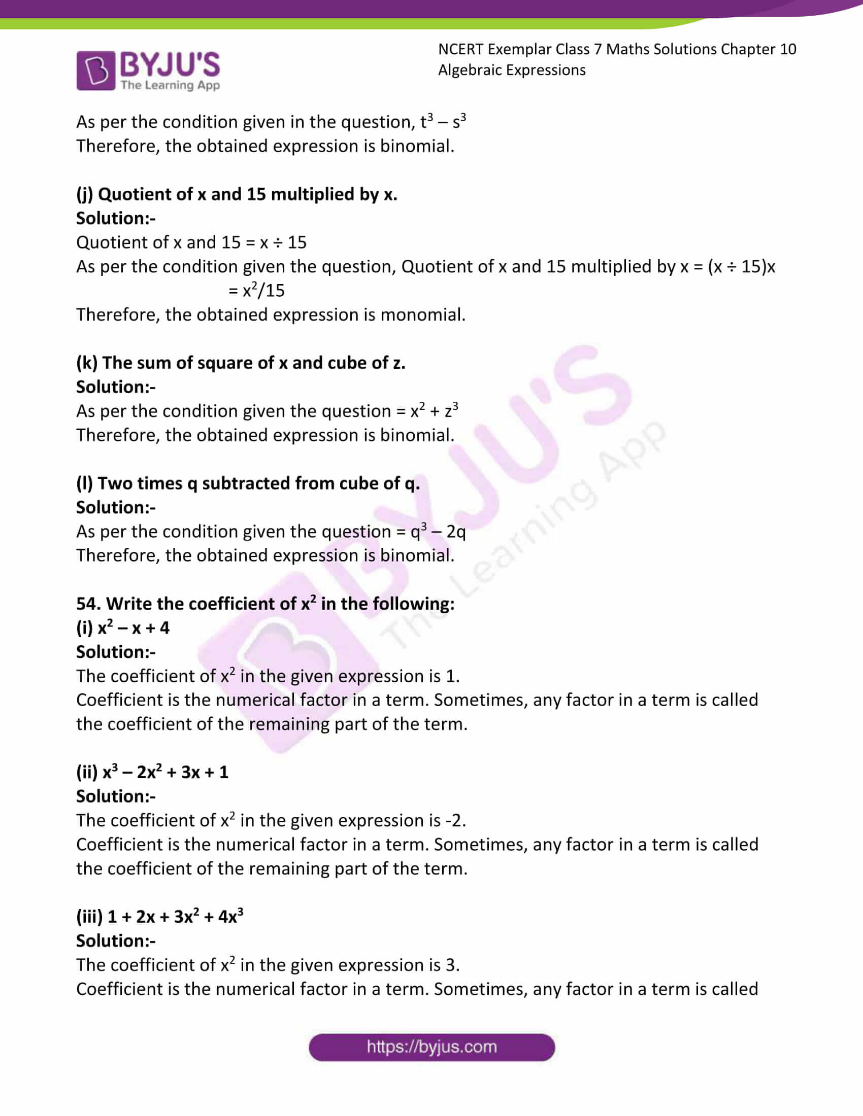 NCERT Exemplar Solutions For Class 7 Maths Chapter 10 Algebraic NCERT Exemplar Solutions For Class 7 Maths Chapter 10 Algebraic