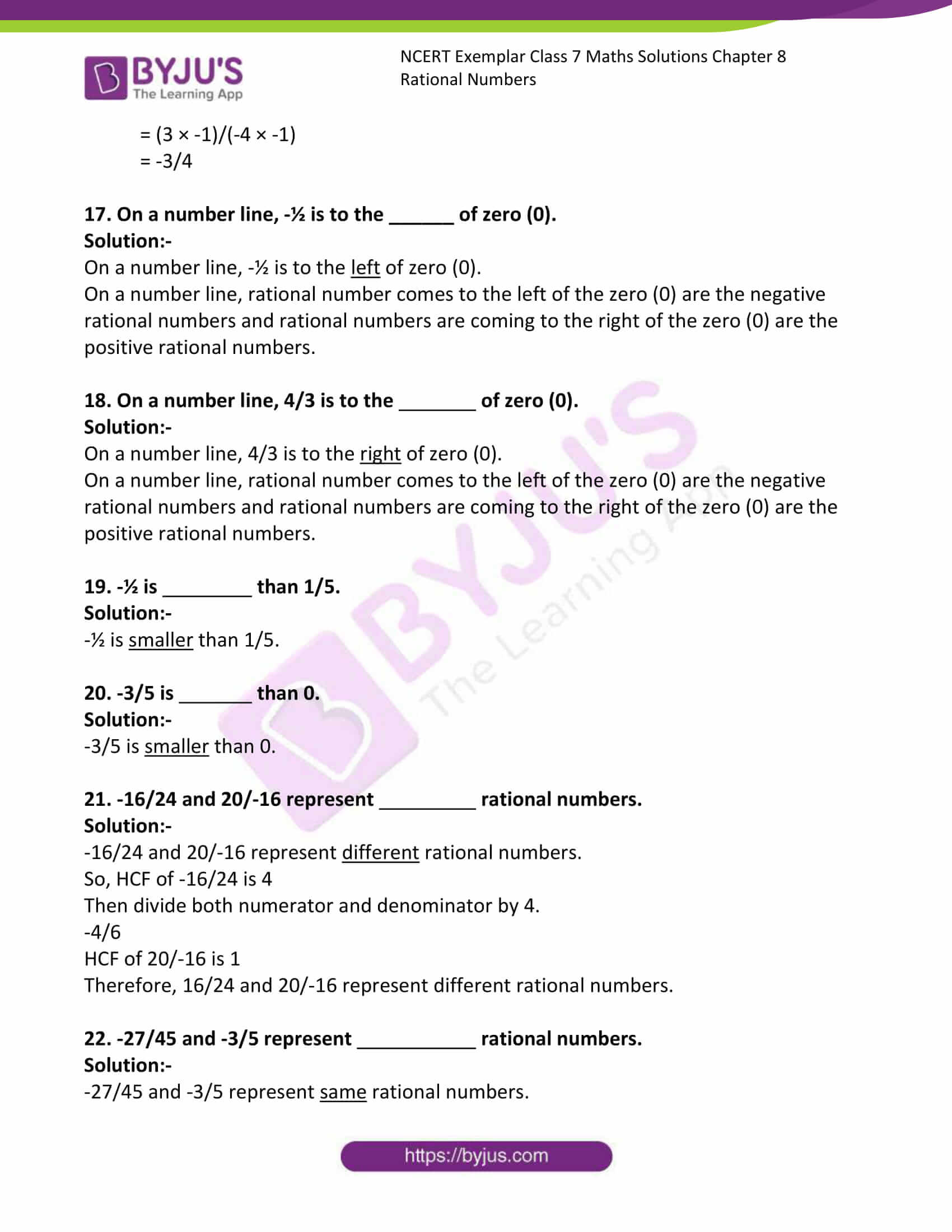 NCERT Exemplar Solutions for Class 7 Maths Chapter 8 Rational Numbers ...