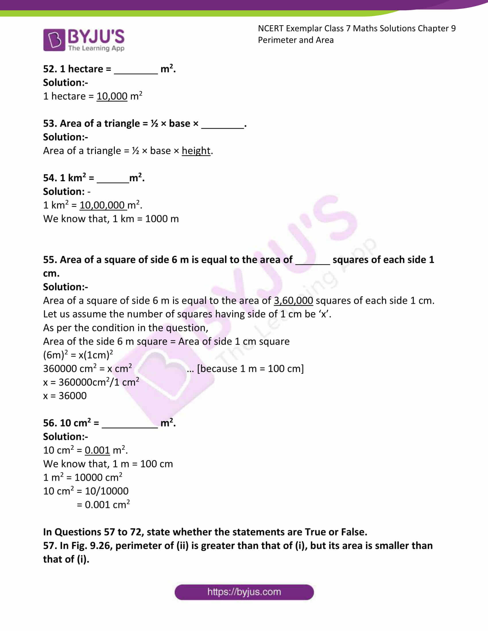 NCERT Exemplar Solutions for Class 7 Maths Chapter 9 Perimeter and Area ...