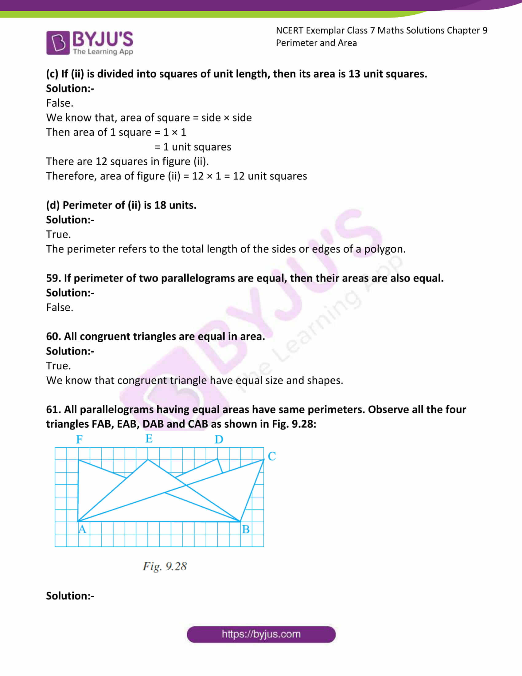 NCERT Exemplar Solutions for Class 7 Maths Chapter 9 Perimeter and Area ...