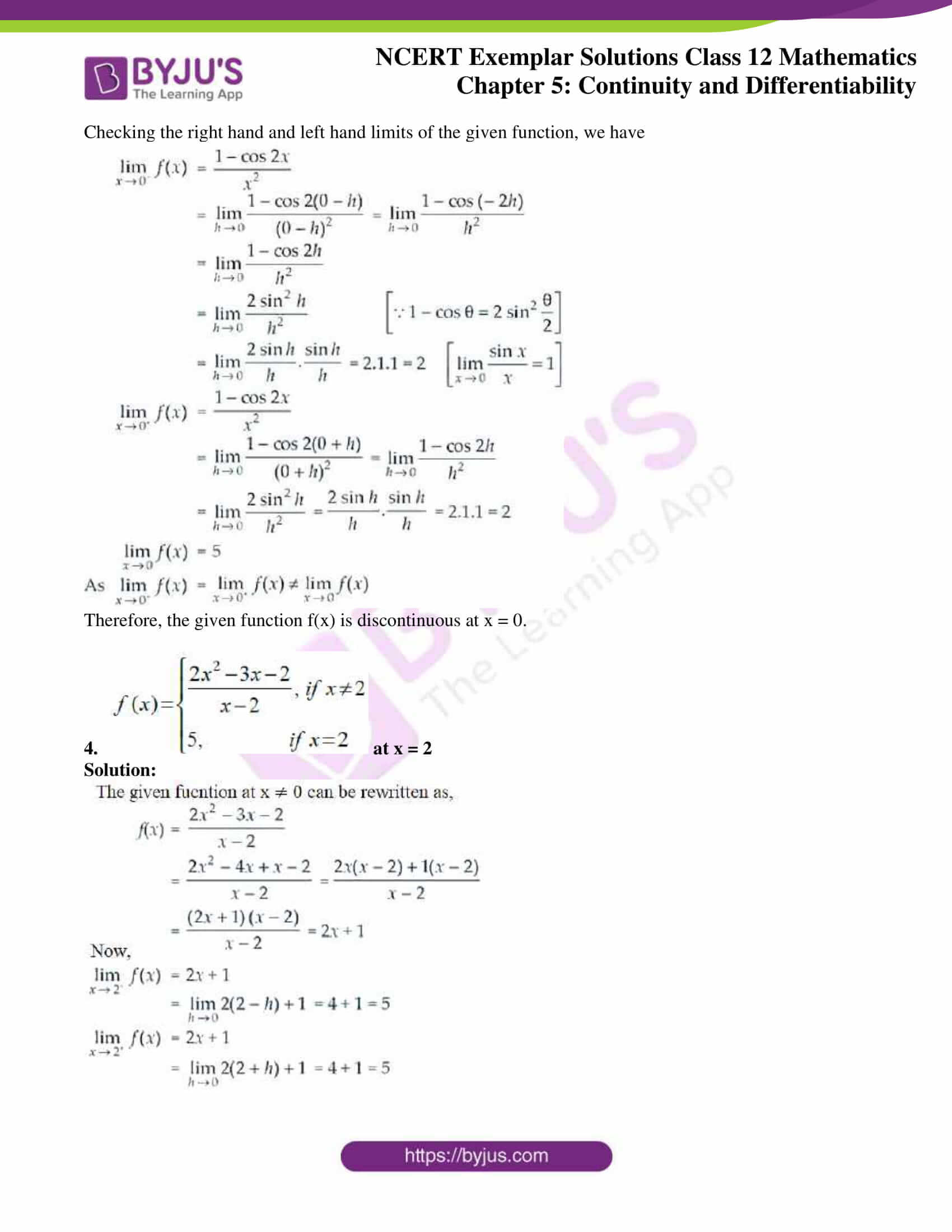 NCERT Exemplar Solutions For Class 12 Maths Chapter 5 Continuity And NCERT Exemplar Solutions For Class 12 Maths Chapter 5 Continuity And