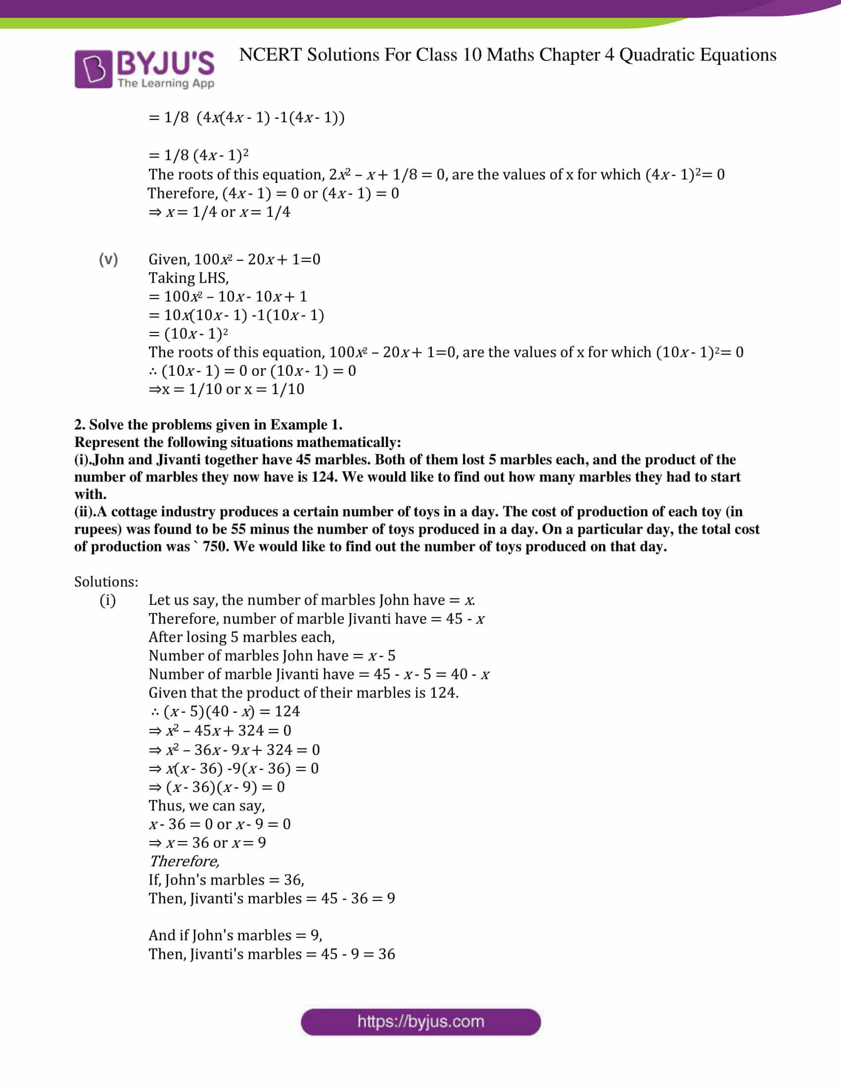NCERT Solutions for Class 10 Maths Exercise 4.2 Chapter 4- quadratic ...