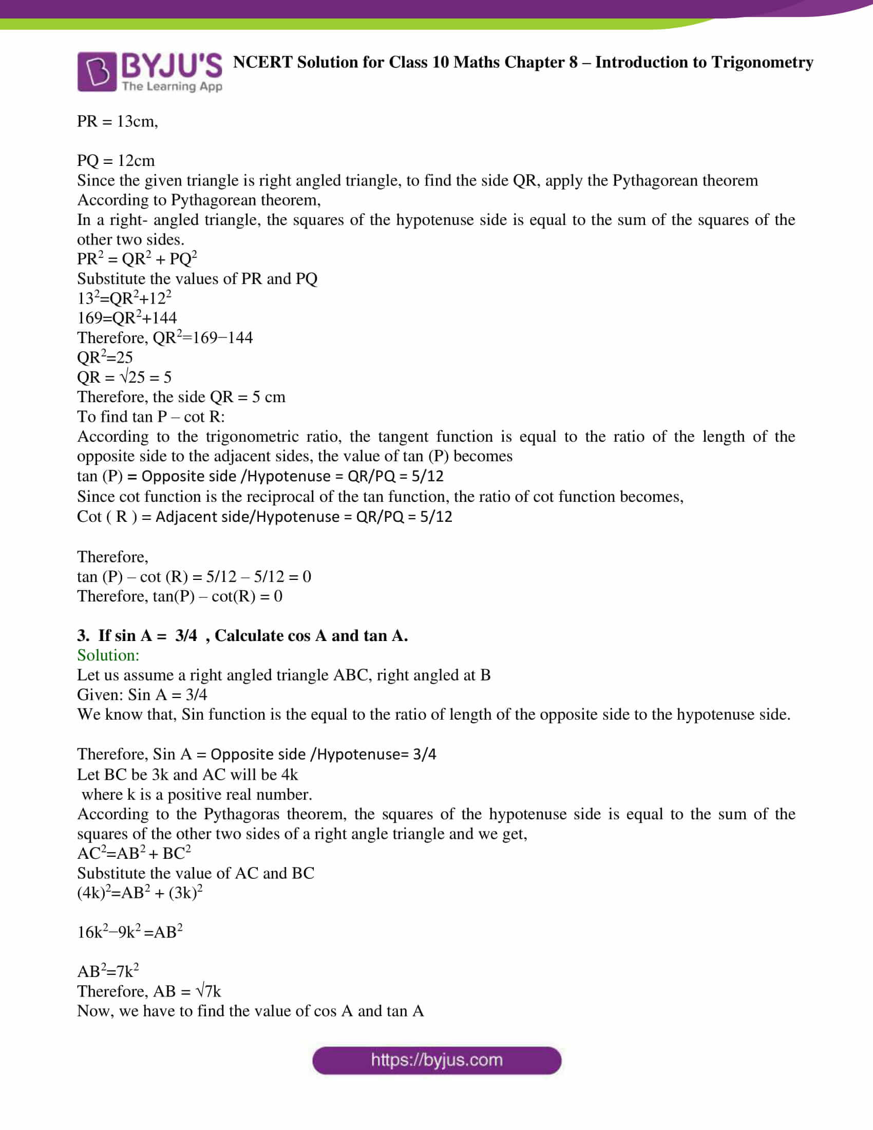 NCERT Solutions Class 10 Maths Chapter 8 Introduction to Trigonometry