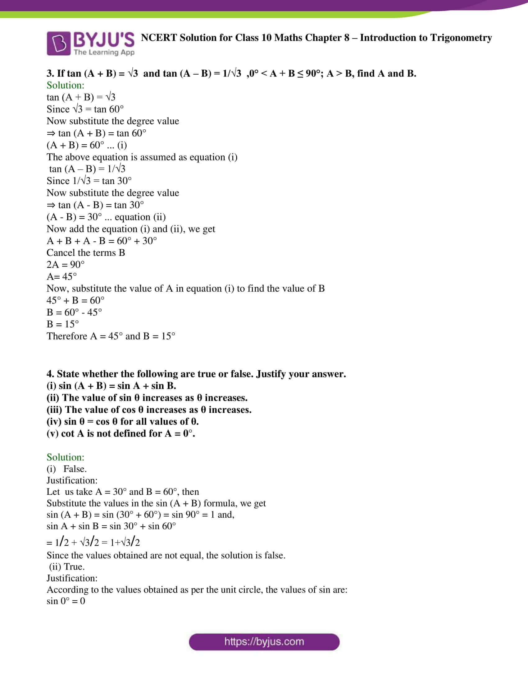 NCERT Solutions Class 10 Maths Chapter 8 Introduction to Trigonometry