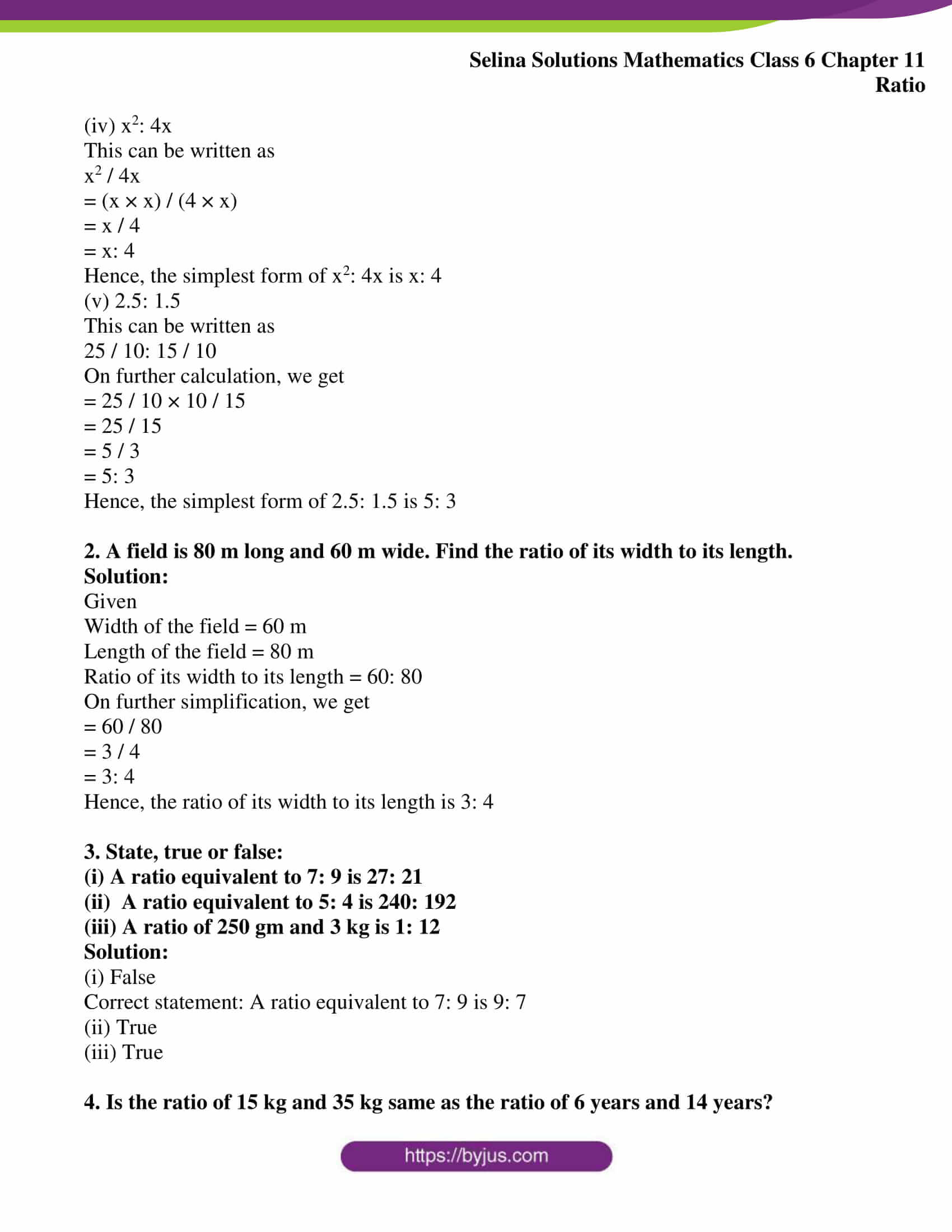 Selina Solutions Concise Mathematics Class 6 Chapter 11 Ratio avail ...