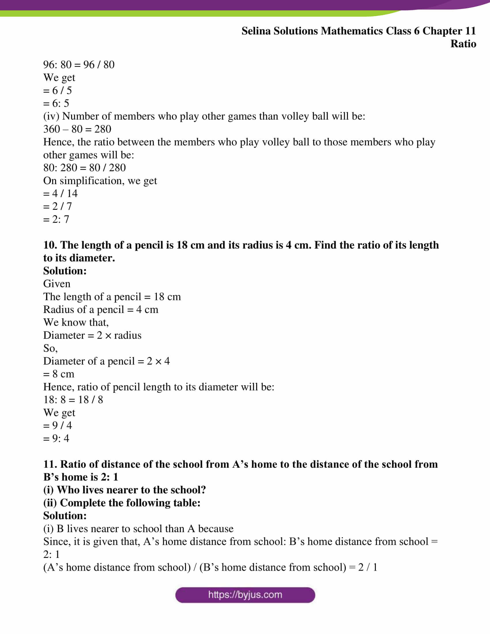Selina Solutions Concise Mathematics Class 6 Chapter 11 Ratio avail ...