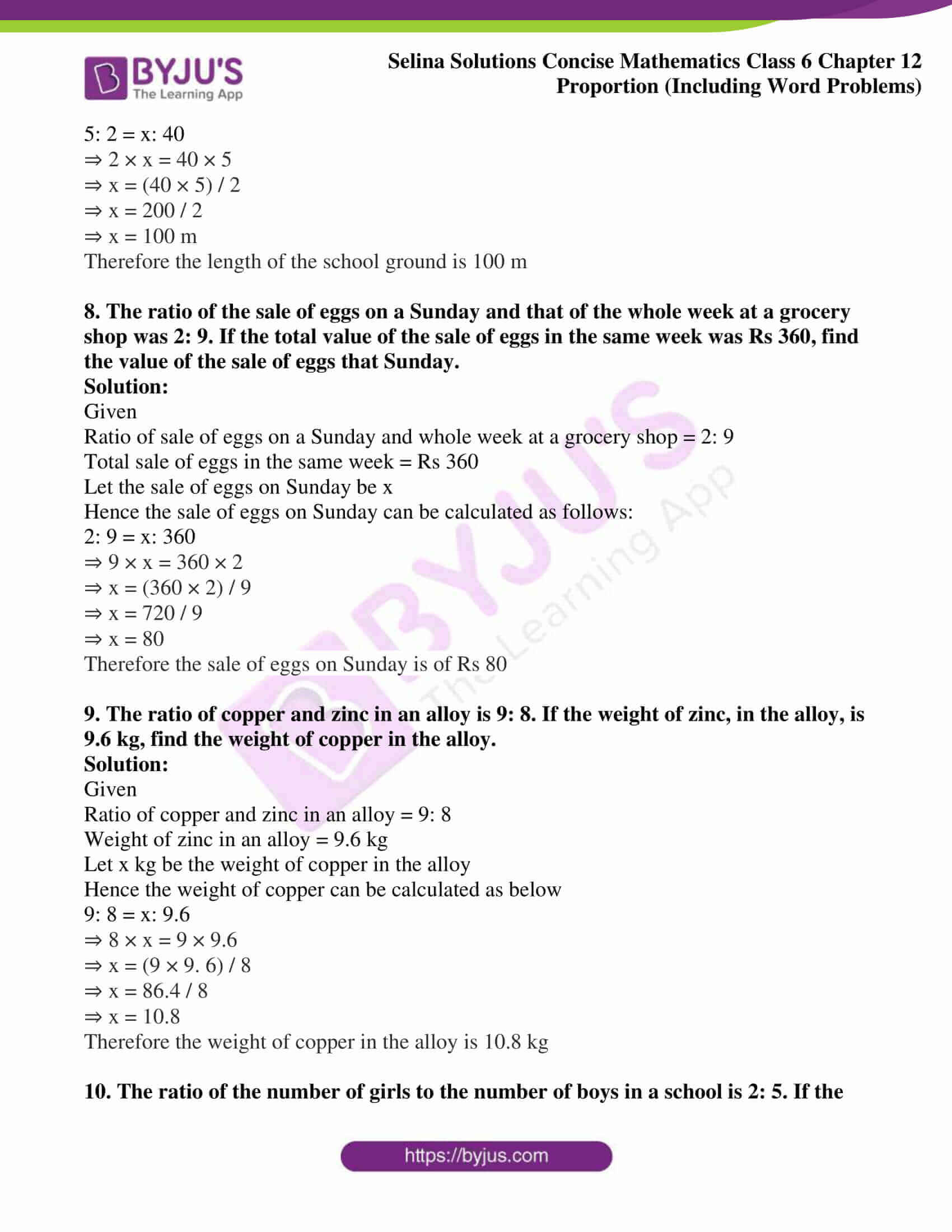 Selina Solutions Concise Mathematics Class 6 Chapter 12 Proportion download PDF
