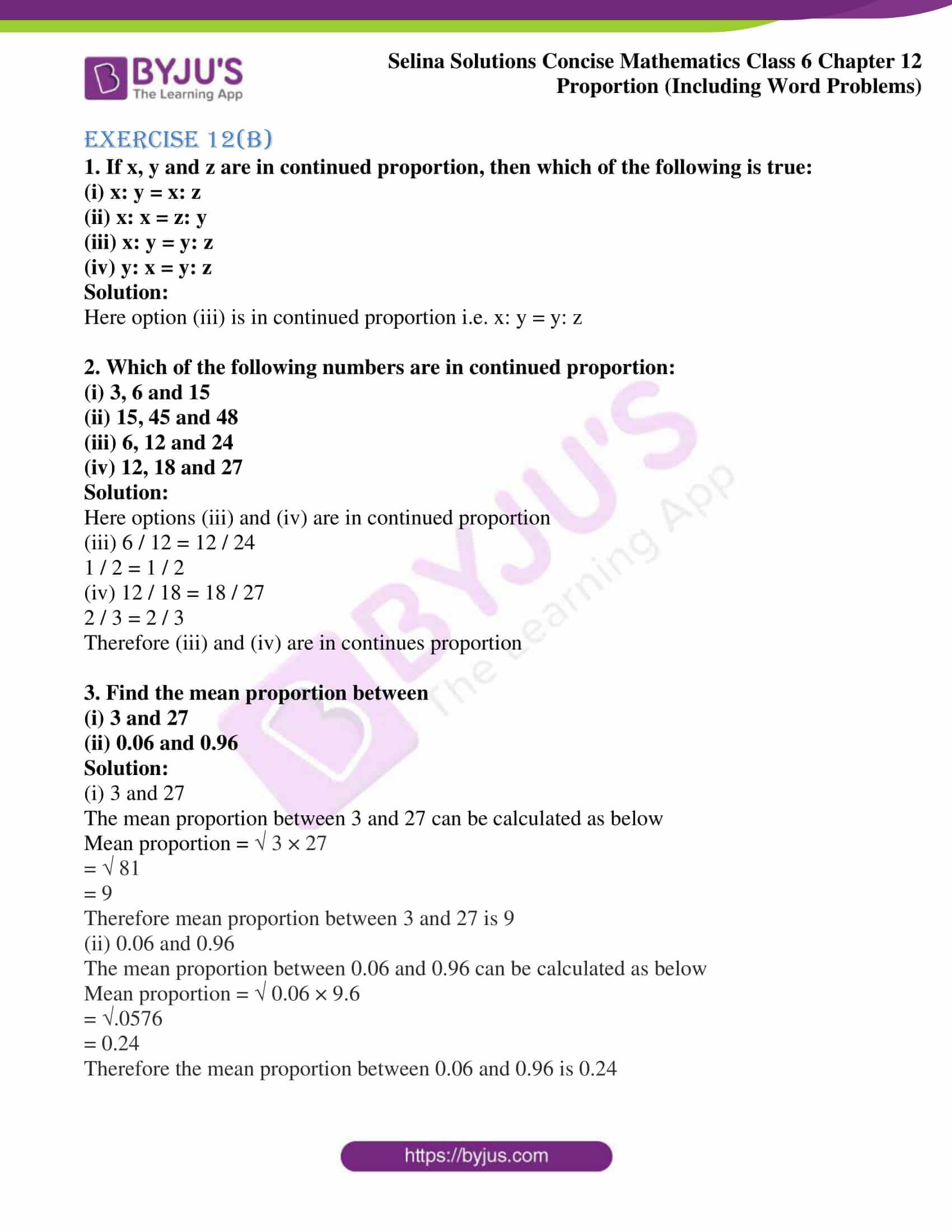 Selina Solutions Concise Mathematics Class 6 Chapter 12 Proportion Exercise 12(B) PDF
