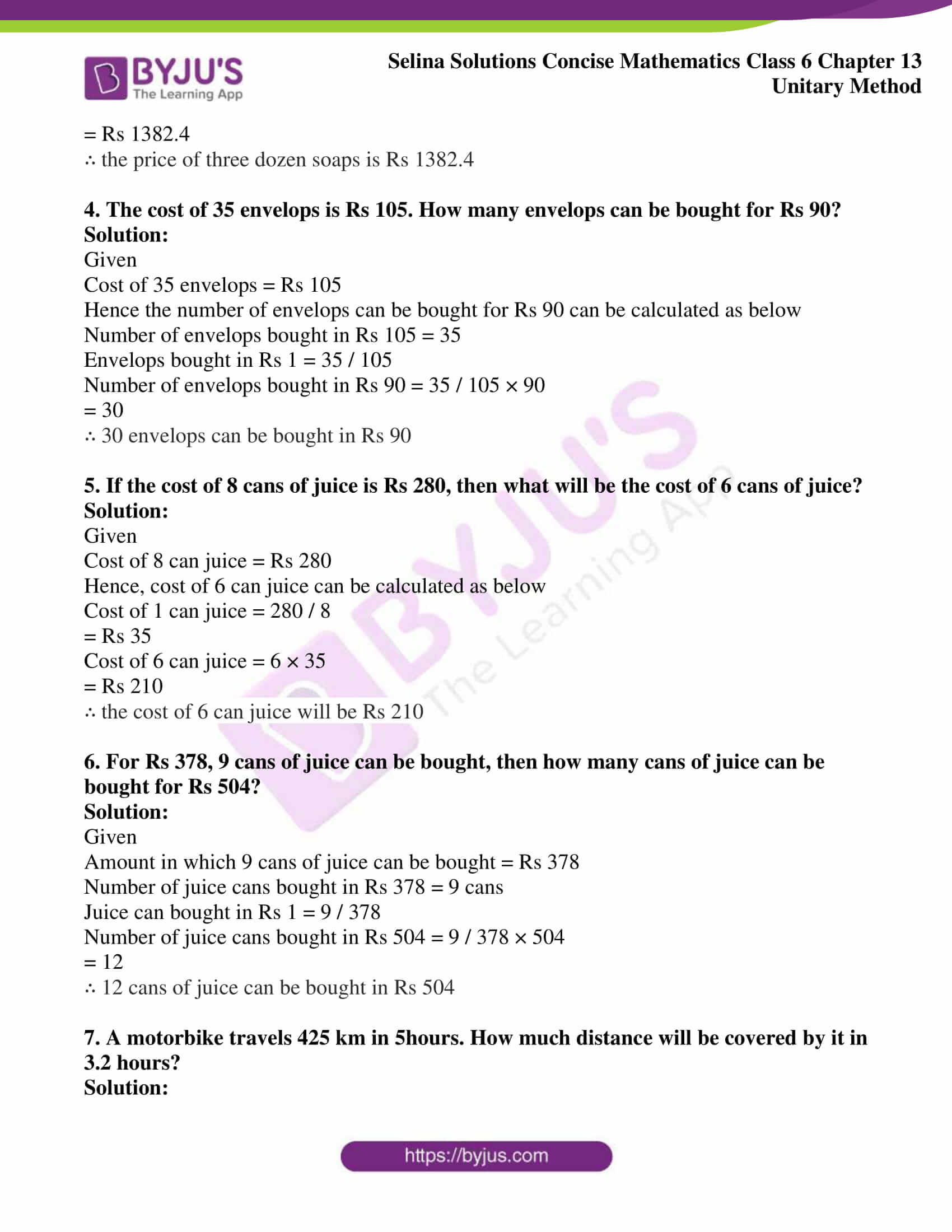 Selina Solutions Concise Mathematics Class 6 Chapter 13 Unitary Method ...