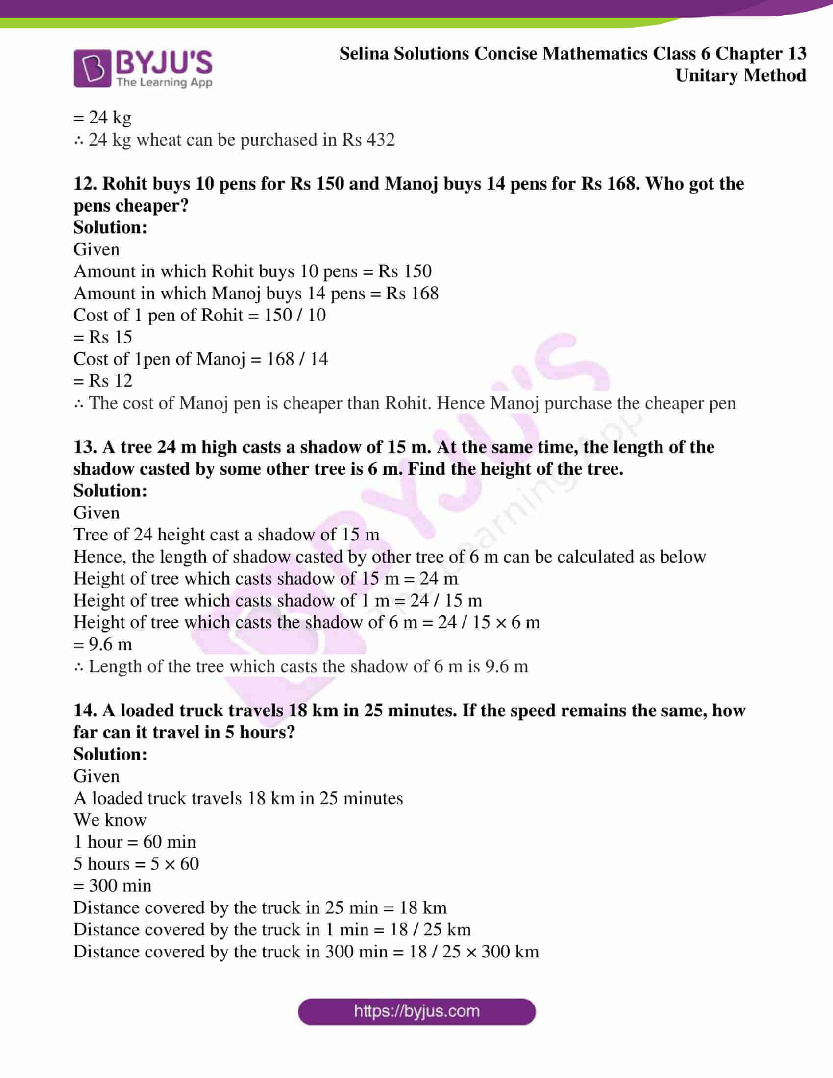 Selina Solutions Concise Mathematics Class 6 Chapter 13 Unitary Method ...