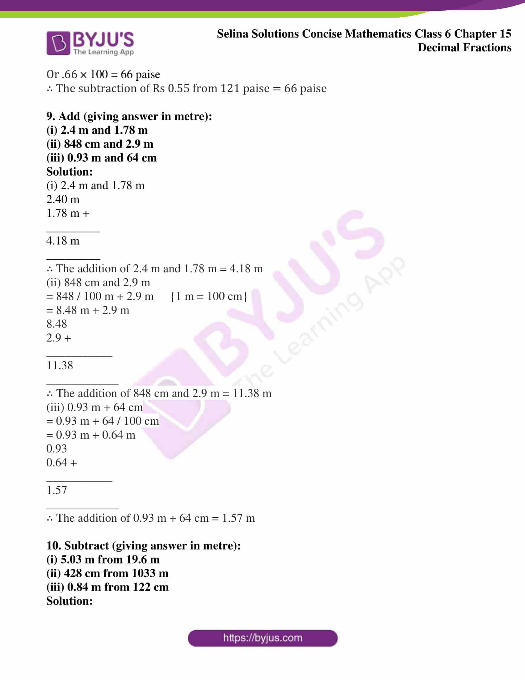 Selina Solutions Concise Mathematics Class 6 Chapter 15 Decimal ...