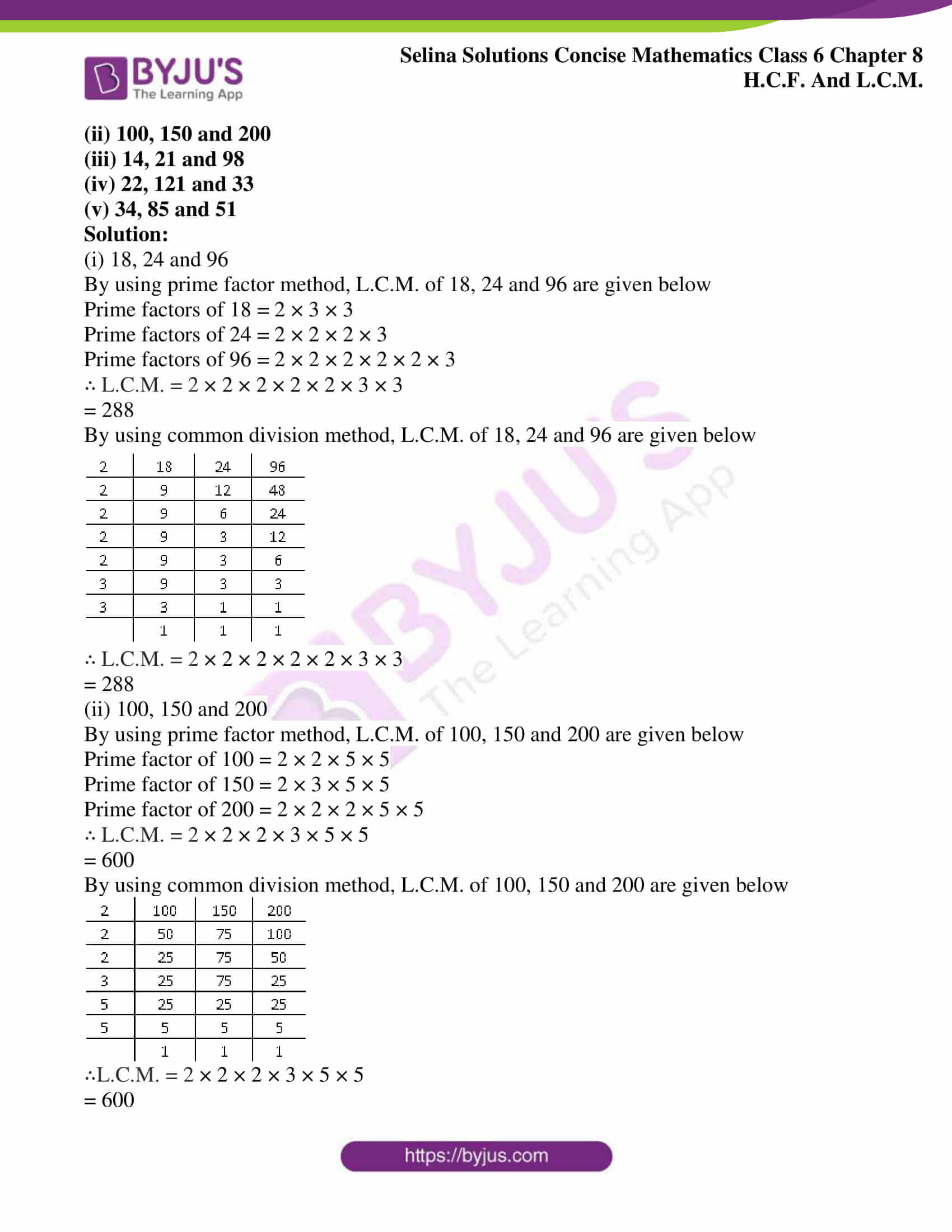 Selina Solutions Concise Mathematics Class 6 Chapter 8 HCF And LCM PDF Selina Solutions Concise Mathematics Class 6 Chapter 8 HCF And LCM PDF