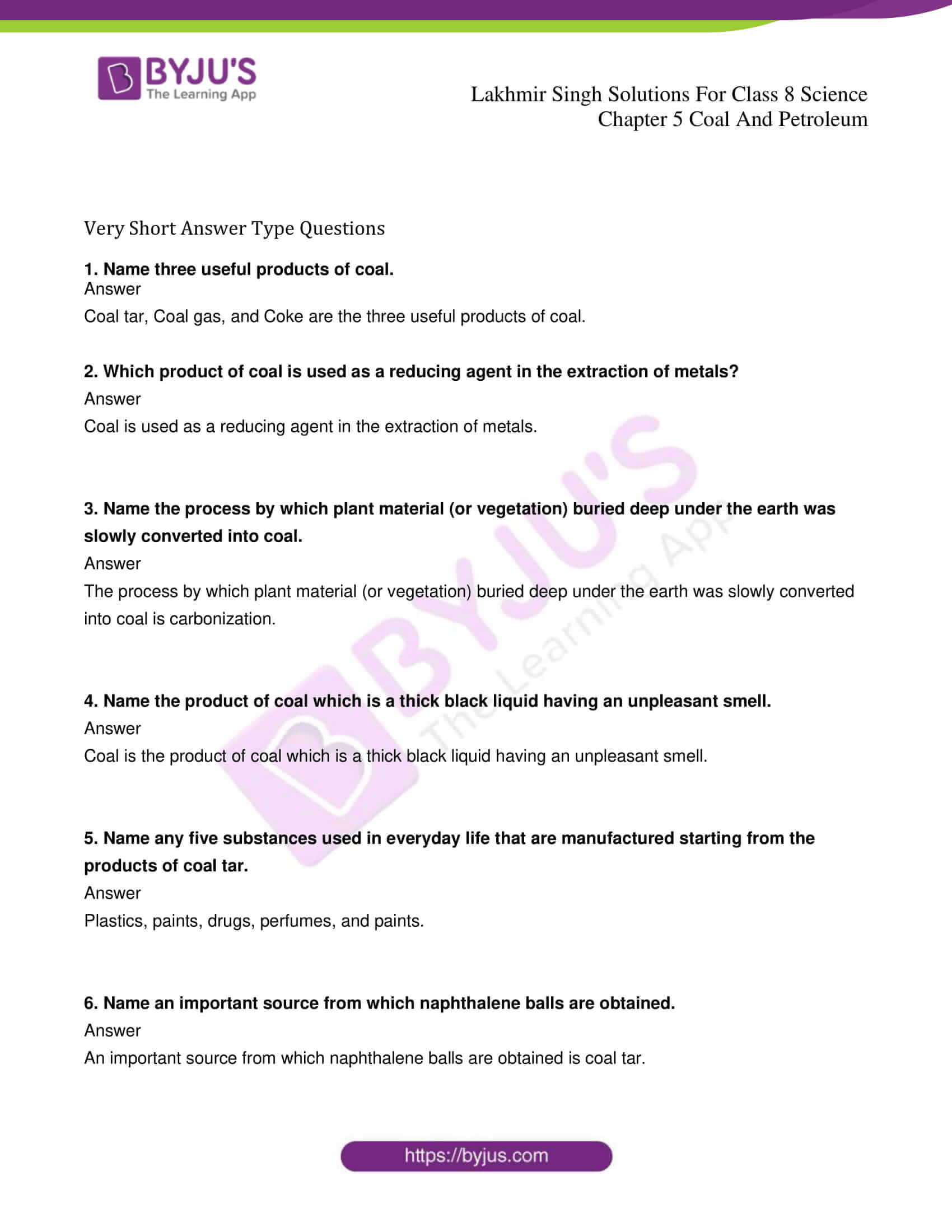 Lakhmir Singh Science Class 8 Solutions For Chapter 5 Coal And Lakhmir Singh Science Class 8 Solutions For Chapter 5 Coal And