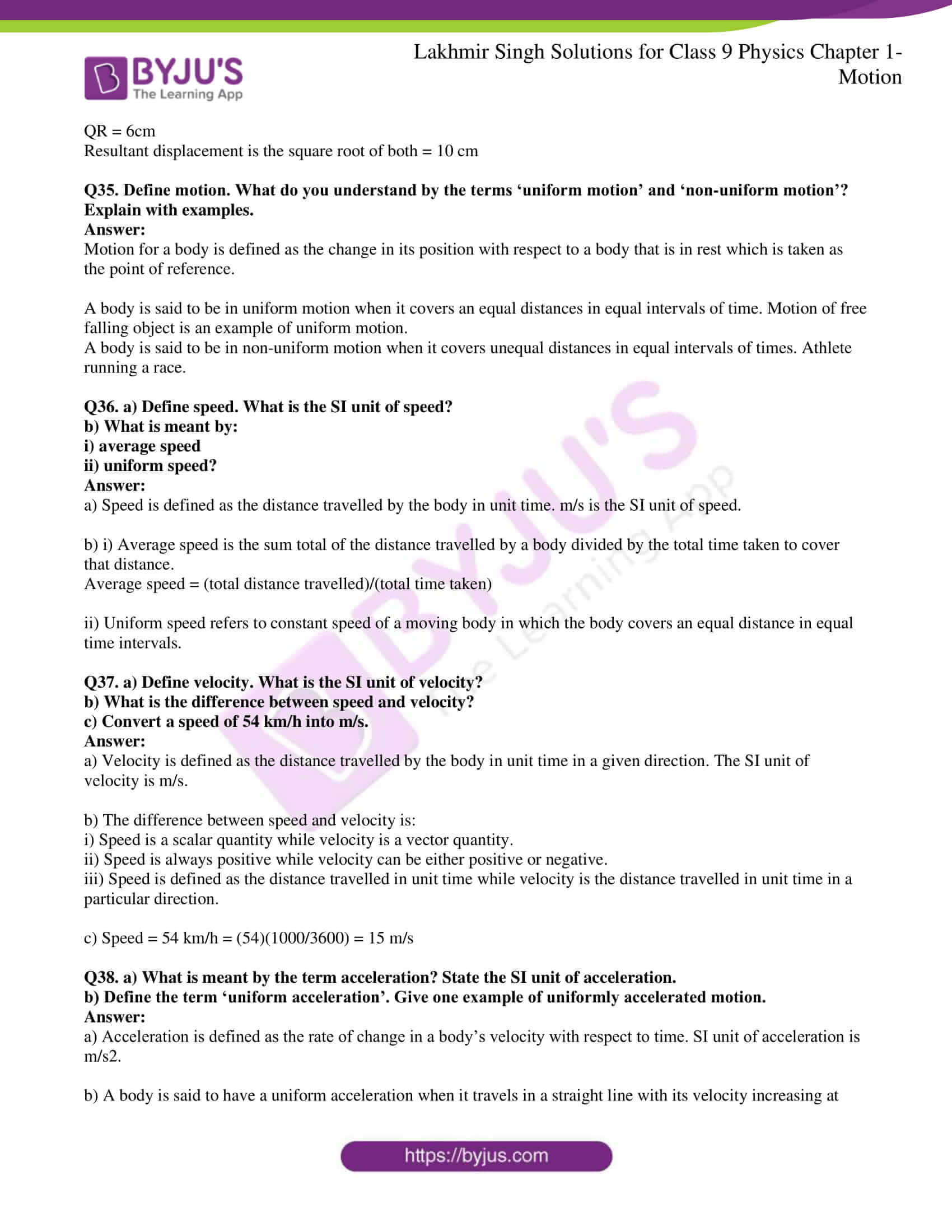 Lakhmir Singh Physics Class 9 Solutions For Chapter 1 Motion Free PDF Lakhmir Singh Physics Class 9 Solutions For Chapter 1 Motion Free PDF