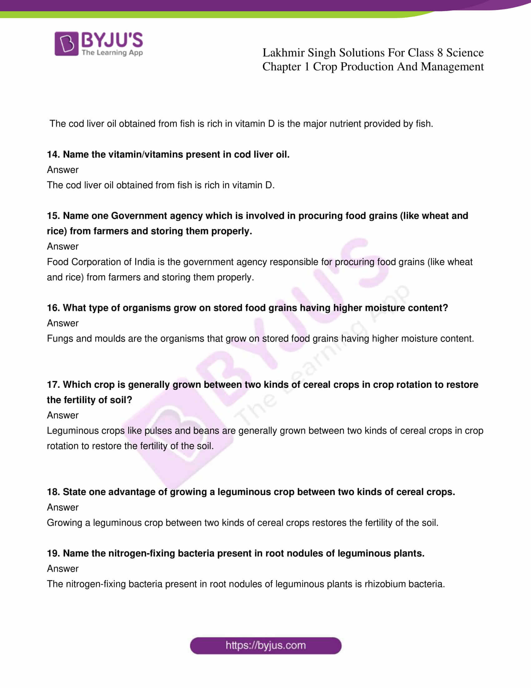Lakhmir Singh Science Class 8 Solutions For Chapter 1 Crop Production