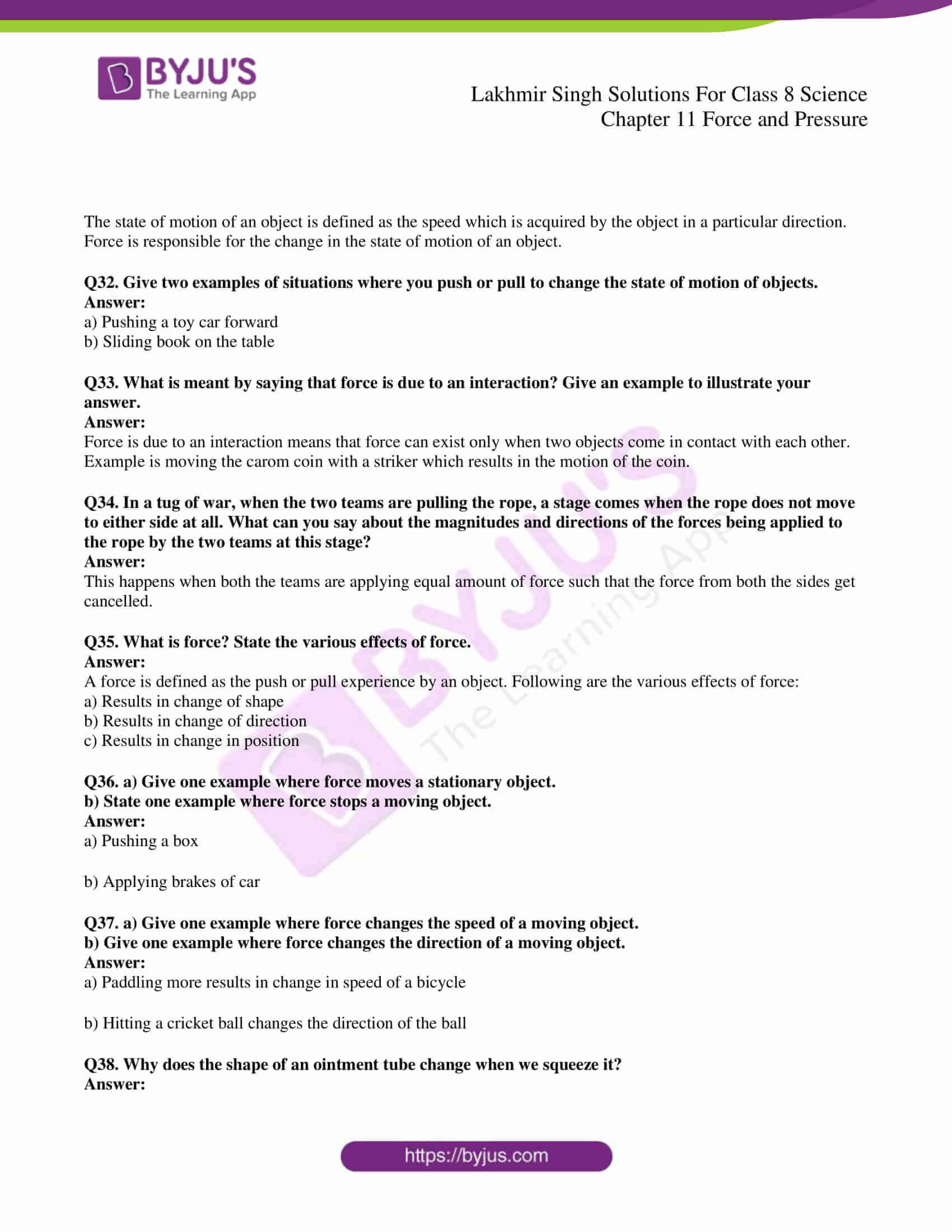 Lakhmir Singh Science Class 8 Solutions For Chapter 11 Force And Lakhmir Singh Science Class 8 Solutions For Chapter 11 Force And