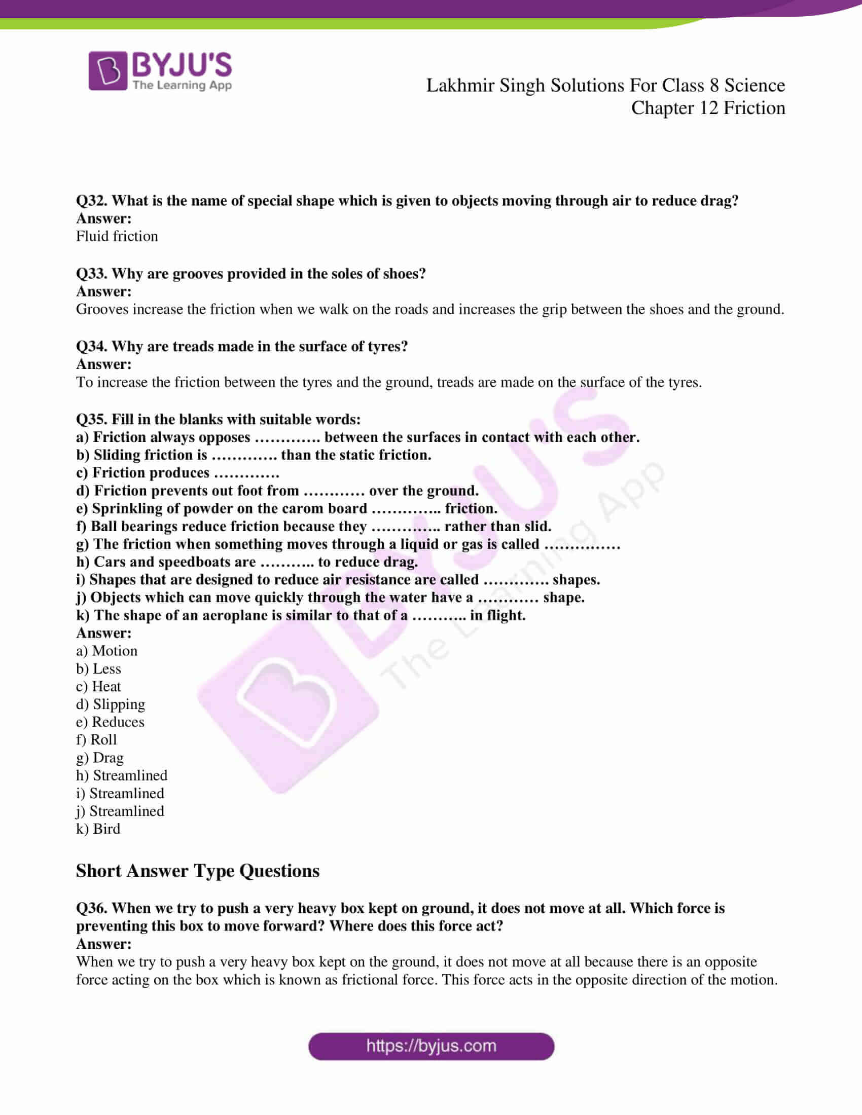 Lakhmir Singh Science Class 8 Solutions For Chapter 12 Friction Free PDF Lakhmir Singh Science Class 8 Solutions For Chapter 12 Friction Free PDF