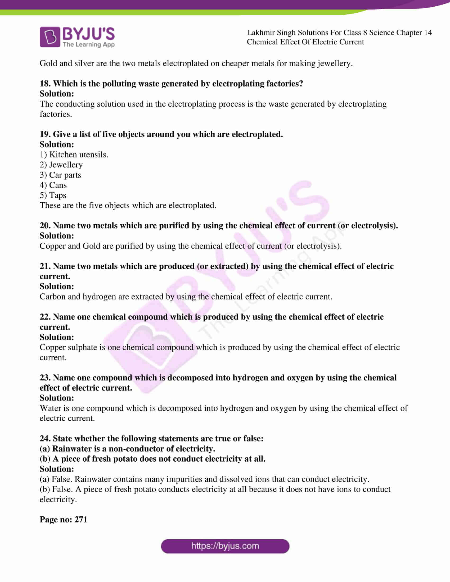 Lakhmir Singh Science Class 8 Solutions For Chapter 14 Chemical Effect Lakhmir Singh Science Class 8 Solutions For Chapter 14 Chemical Effect