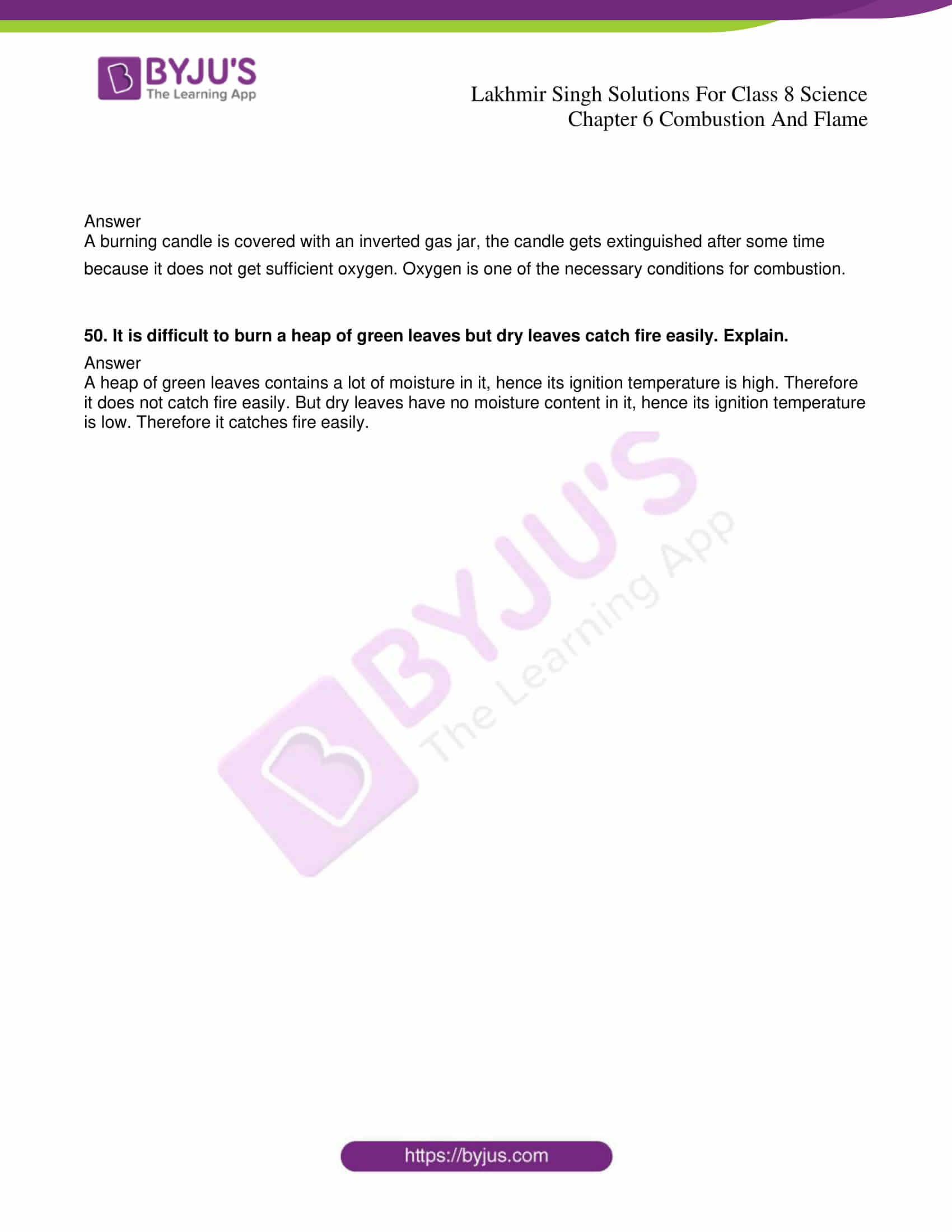 Lakhmir Singh Science Class 8 Solutions For Chapter 6 Combustion And Lakhmir Singh Science Class 8 Solutions For Chapter 6 Combustion And