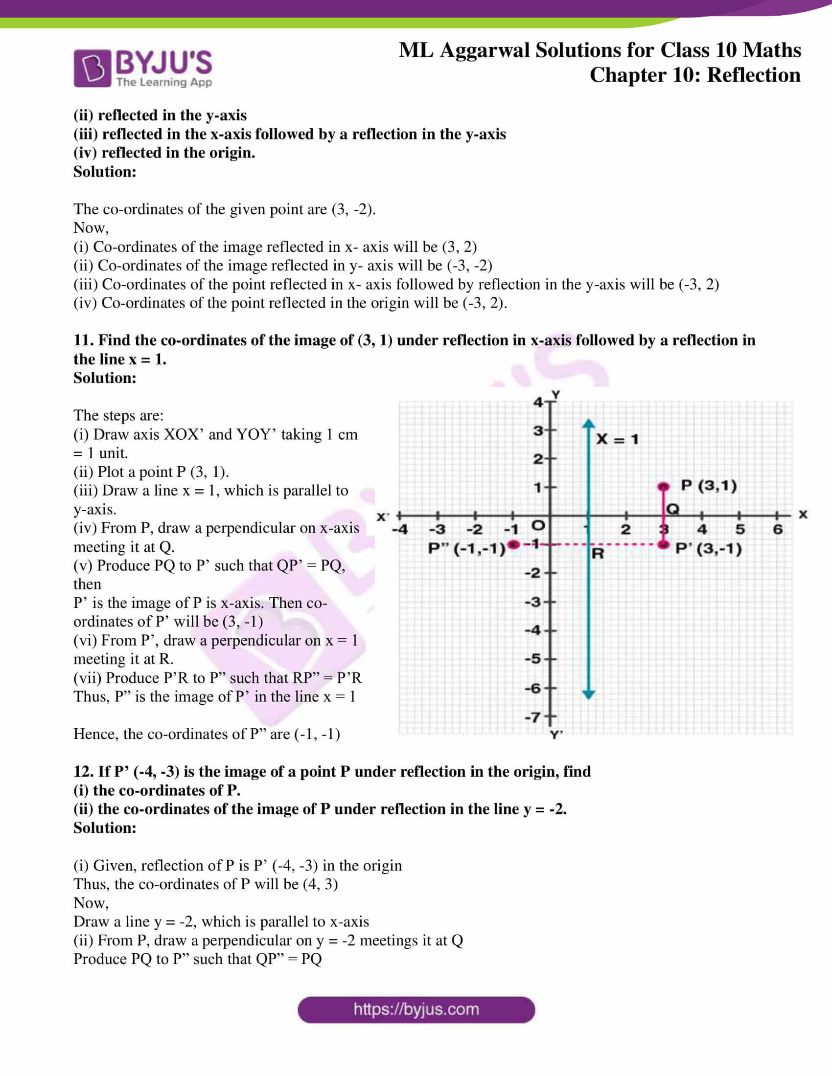 ML Aggarwal Solutions for Class 10 Maths Chapter 10 Reflection free PDF