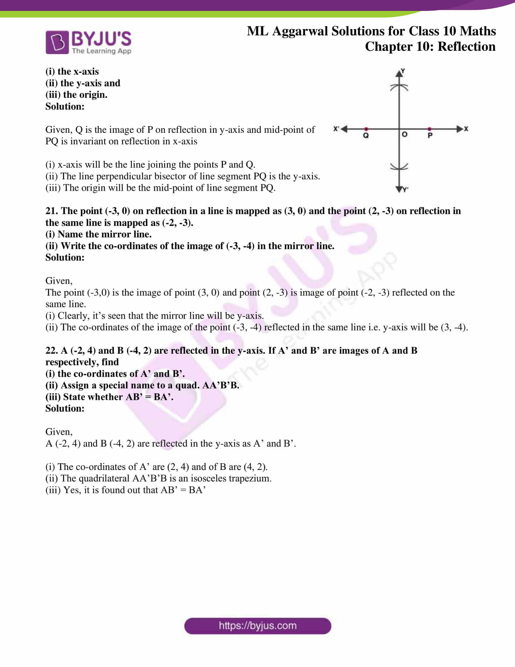 ML Aggarwal Solutions for Class 10 Maths Chapter 10 Reflection free PDF