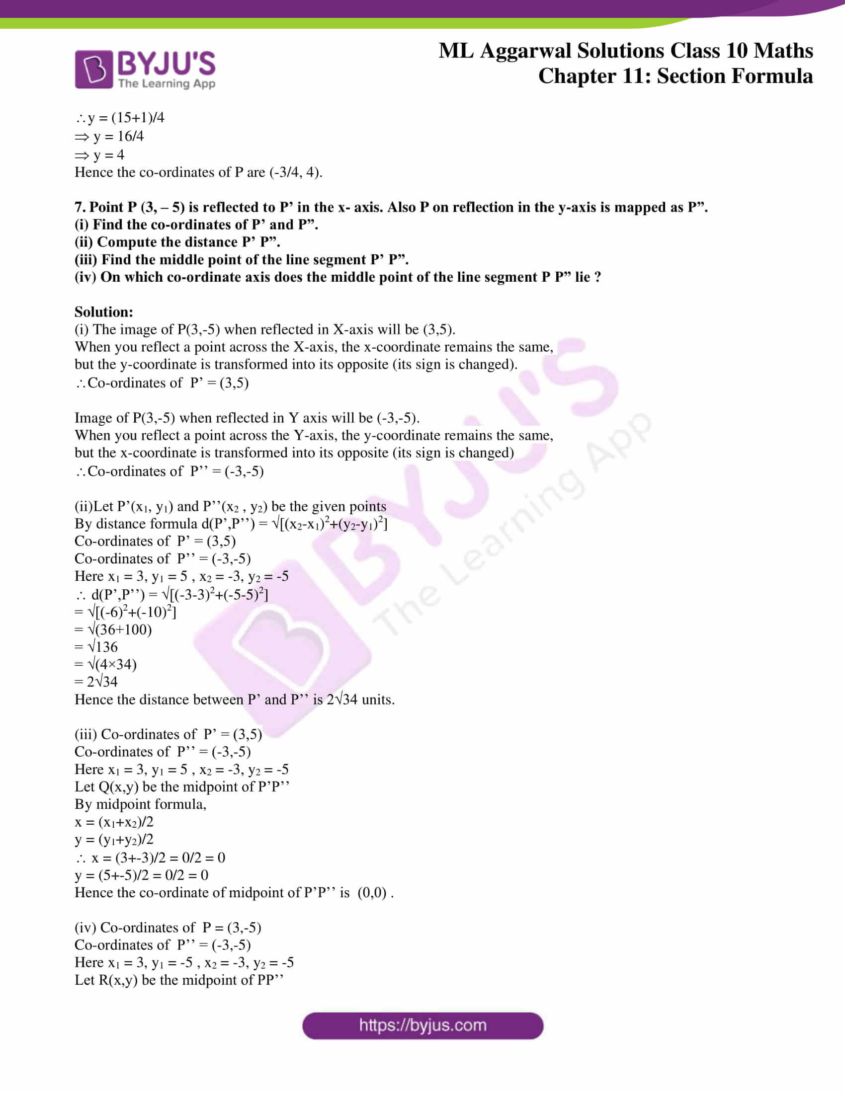 ML Aggarwal Solutions For Class 10 Maths Chapter 11 Section Formula
