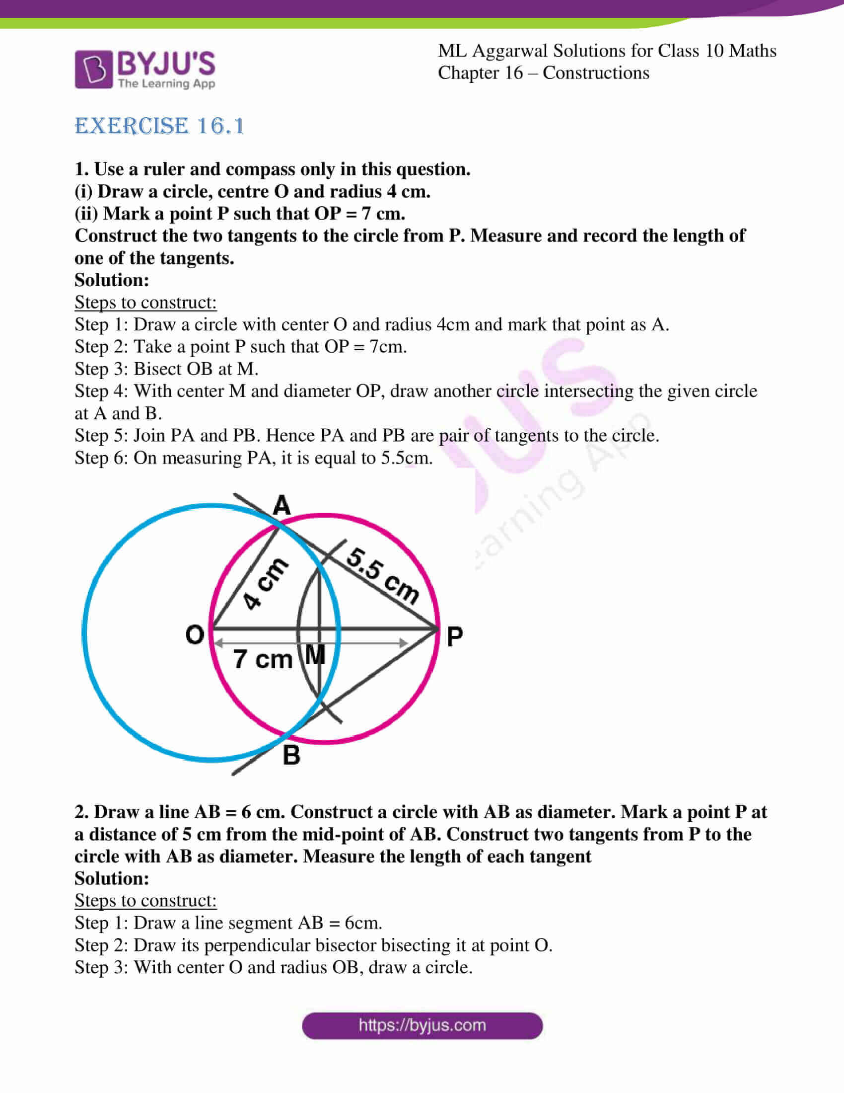 ML Aggarwal Solutions For Class 10 Chapter 16 Constructions Download 