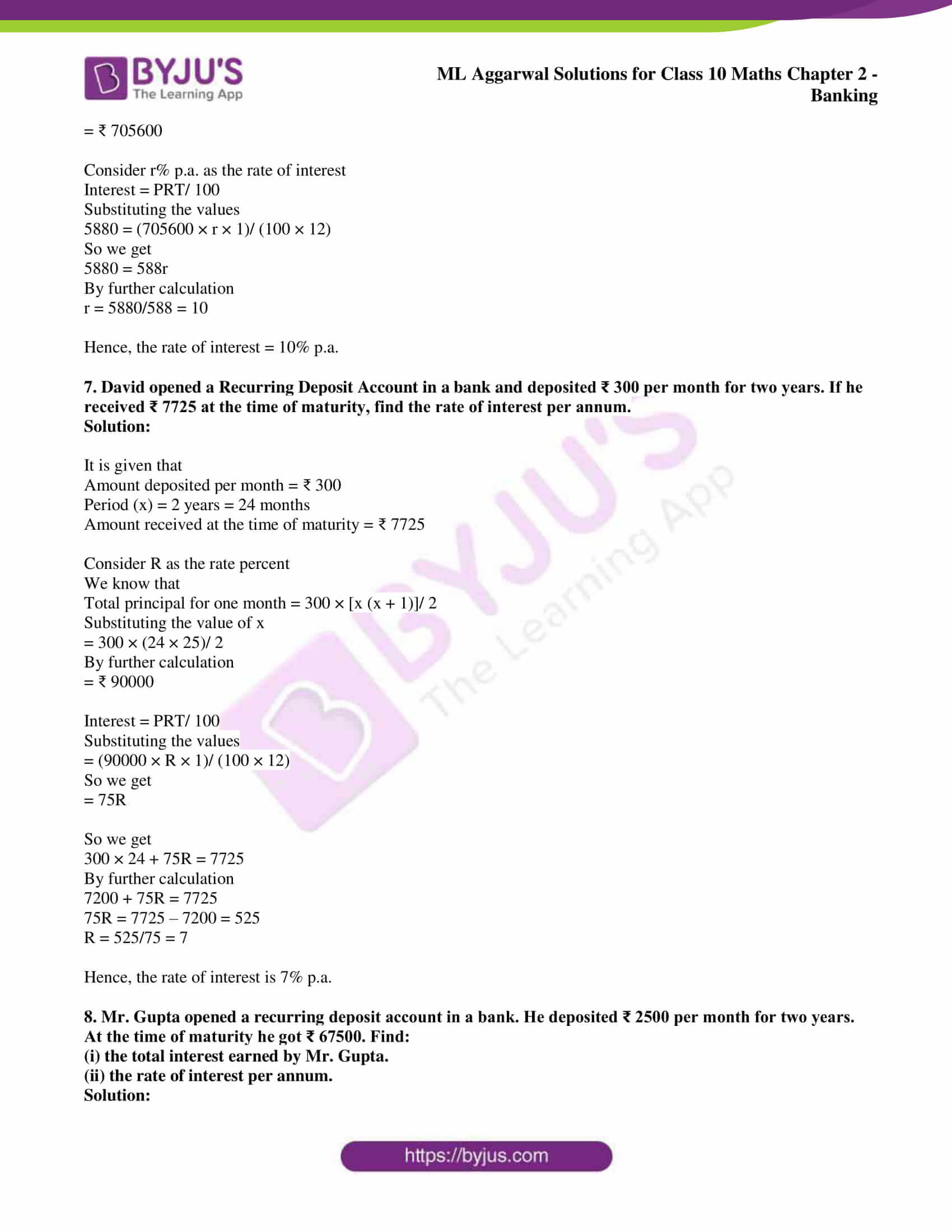 ML Aggarwal Solutions for Class 10 Maths Chapter 2 Banking