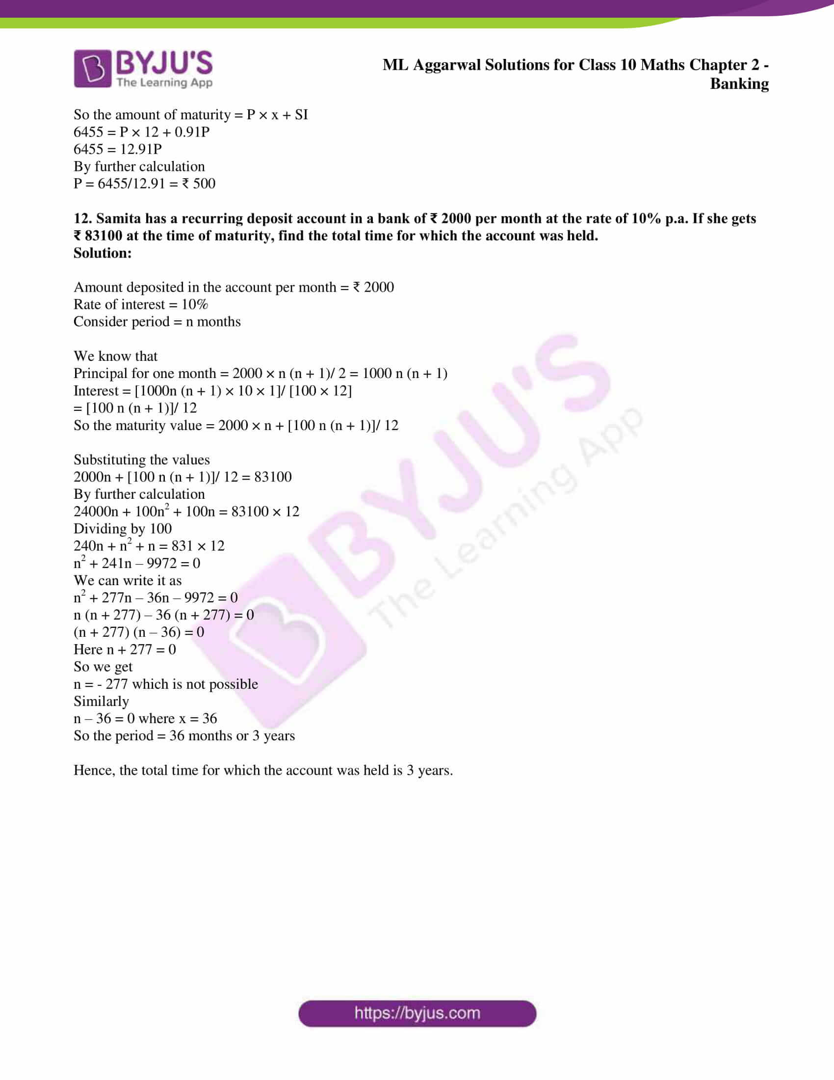 ML Aggarwal Solutions for Class 10 Maths Chapter 2 Banking