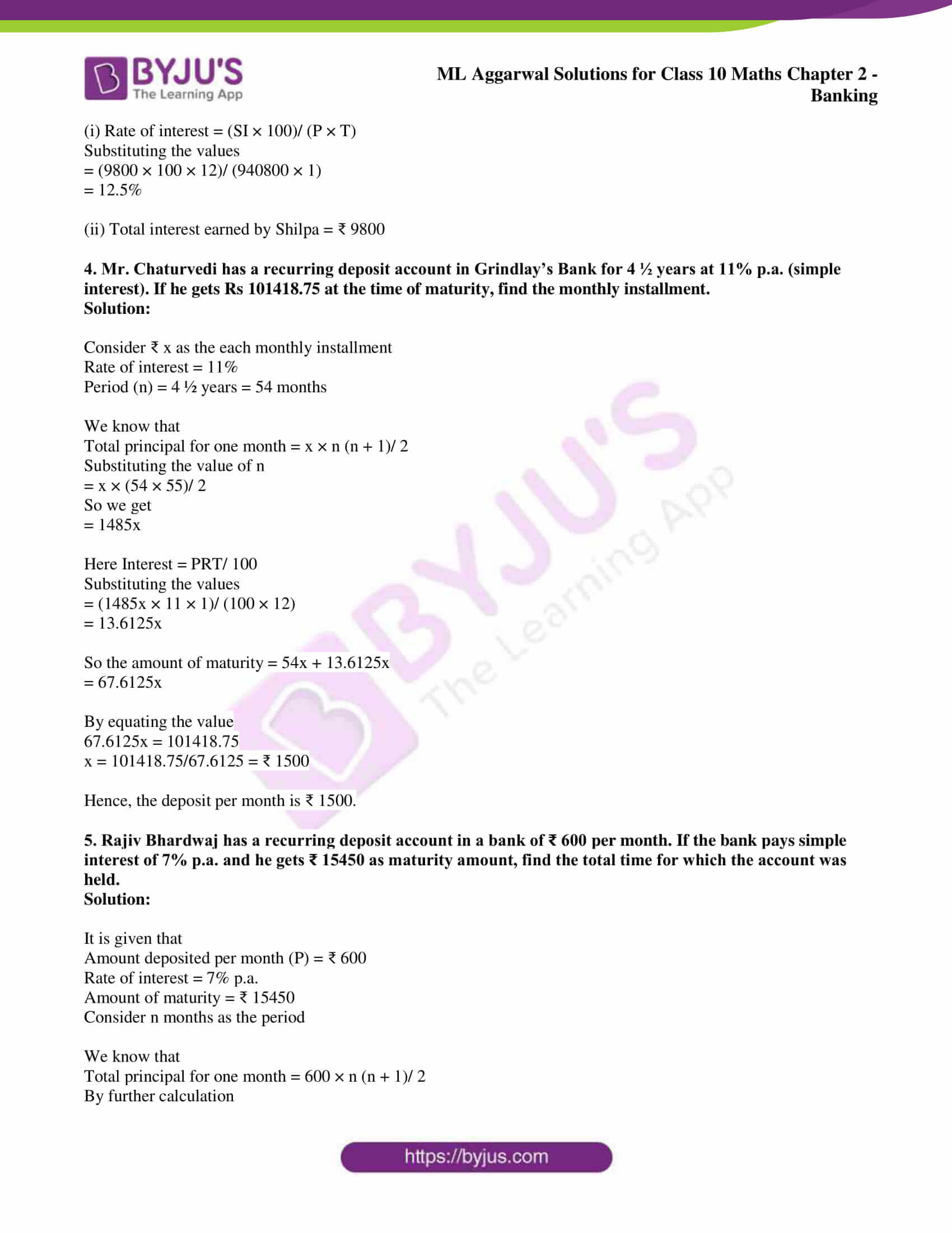 ML Aggarwal Solutions for Class 10 Maths Chapter 2 Banking