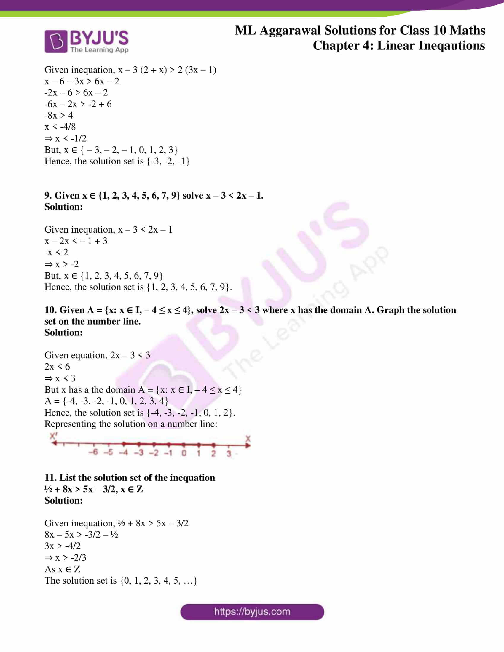 ML Aggarwal Solutions for Class 10 Maths Chapter 4 Linear Inequations access PDF for free
