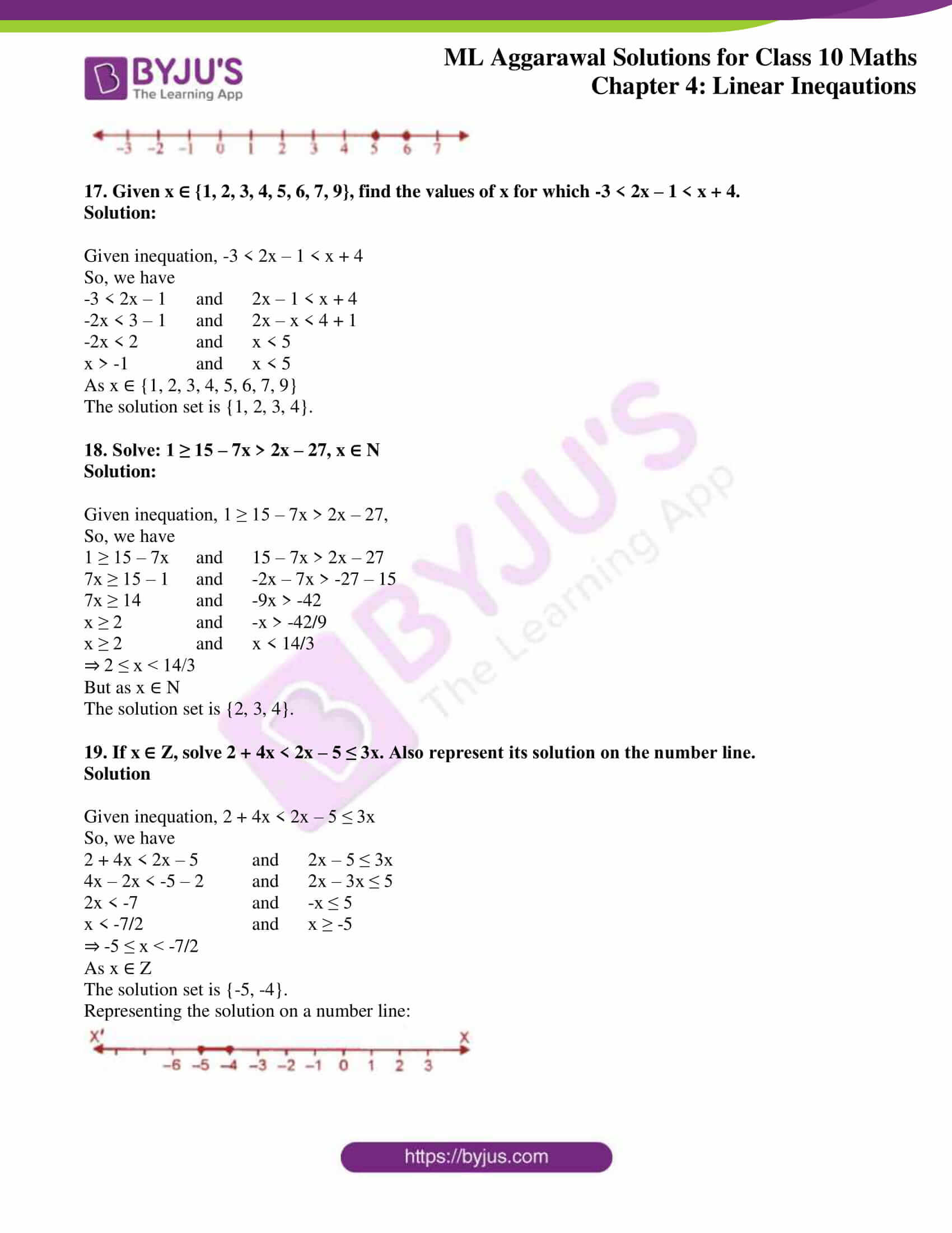 ML Aggarwal Solutions For Class 10 Maths Chapter 4 Linear Inequations