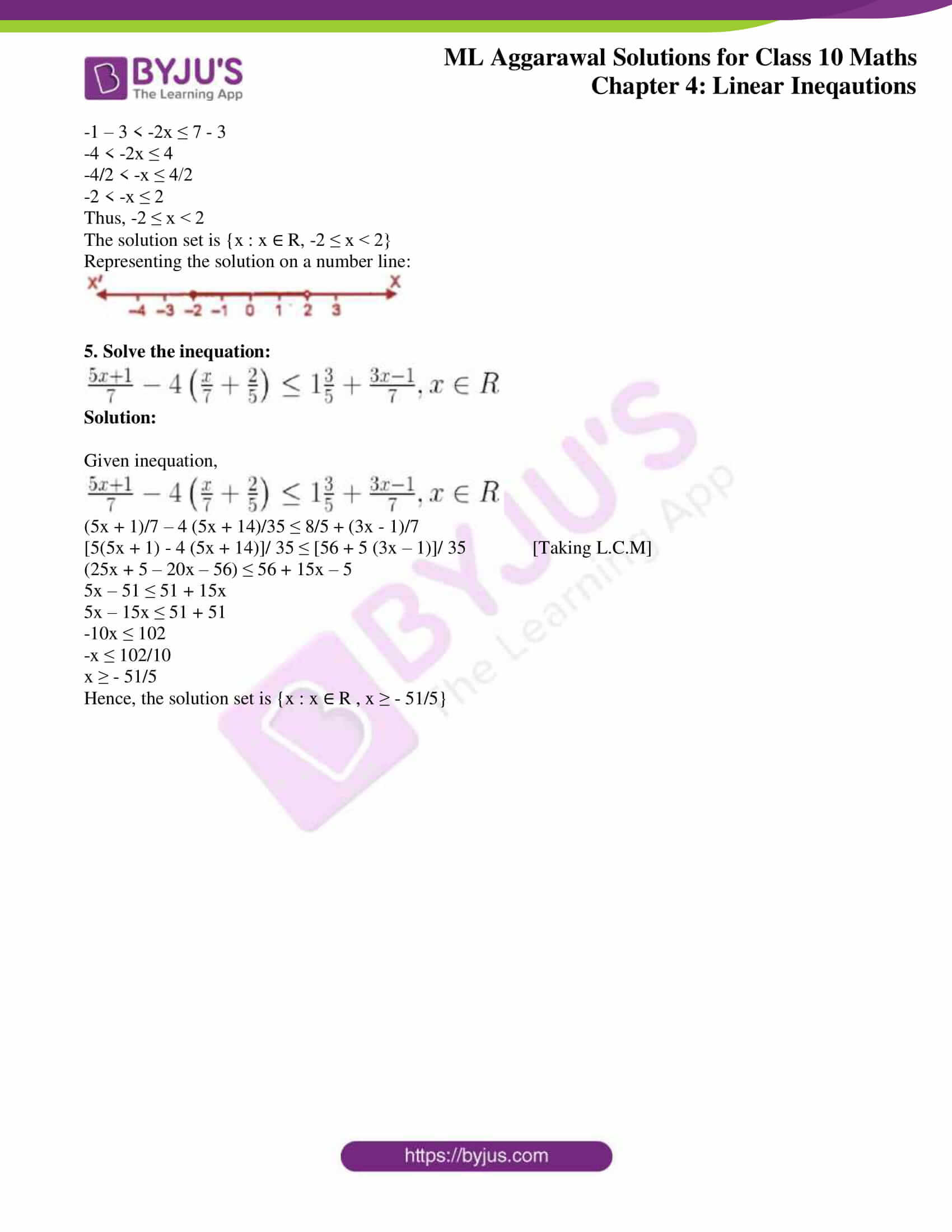 ML Aggarwal Solutions for Class 10 Maths Chapter 4 Linear Inequations access PDF for free