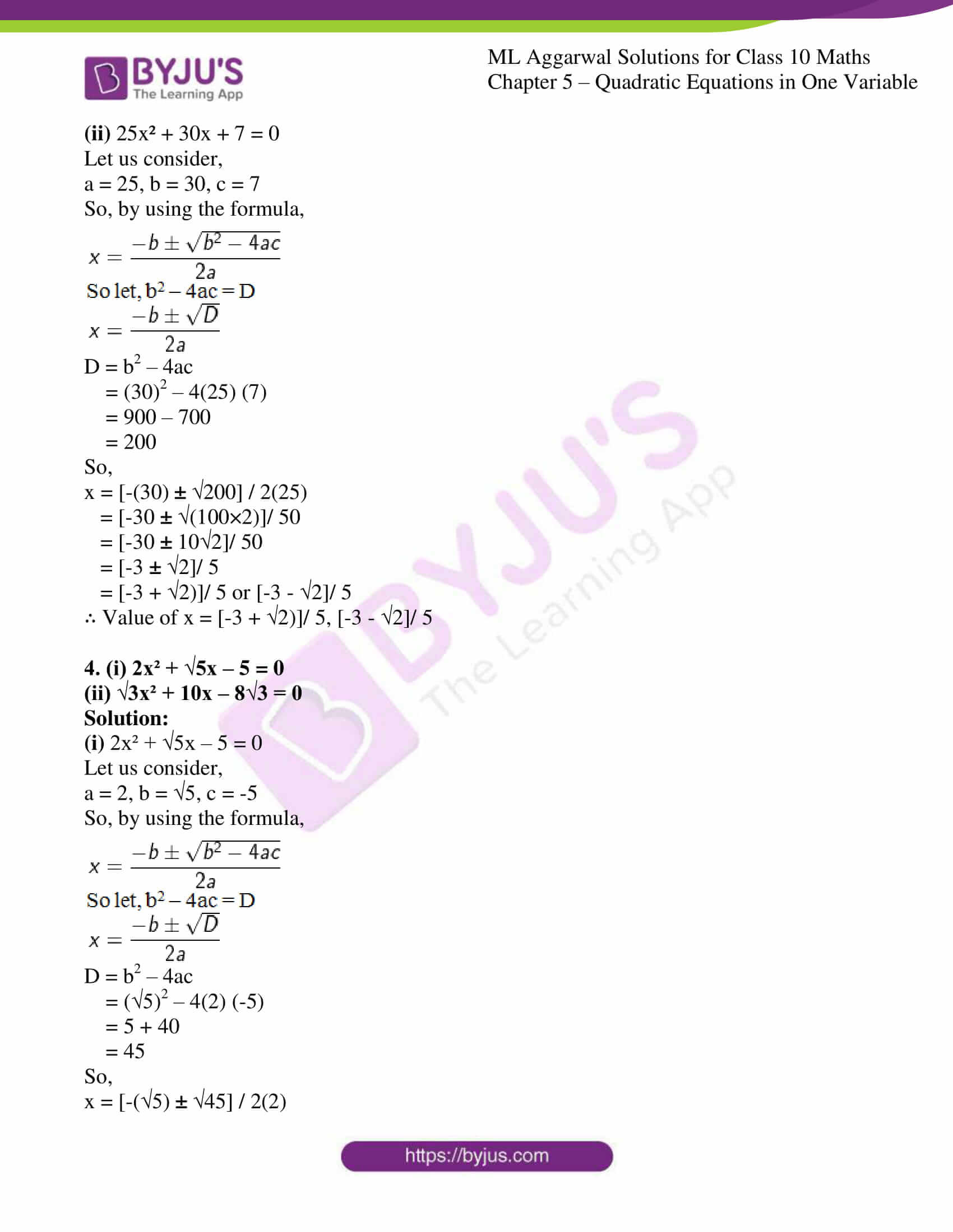ML Aggarwal Solutions for Class 10 Chapter 5 - Quadratic Equations in ...